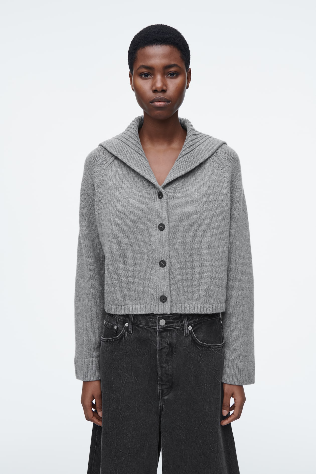 SAILOR-COLLAR WOOL CARDIGAN - GREY MÉLANGE - Ladies | H&M GB