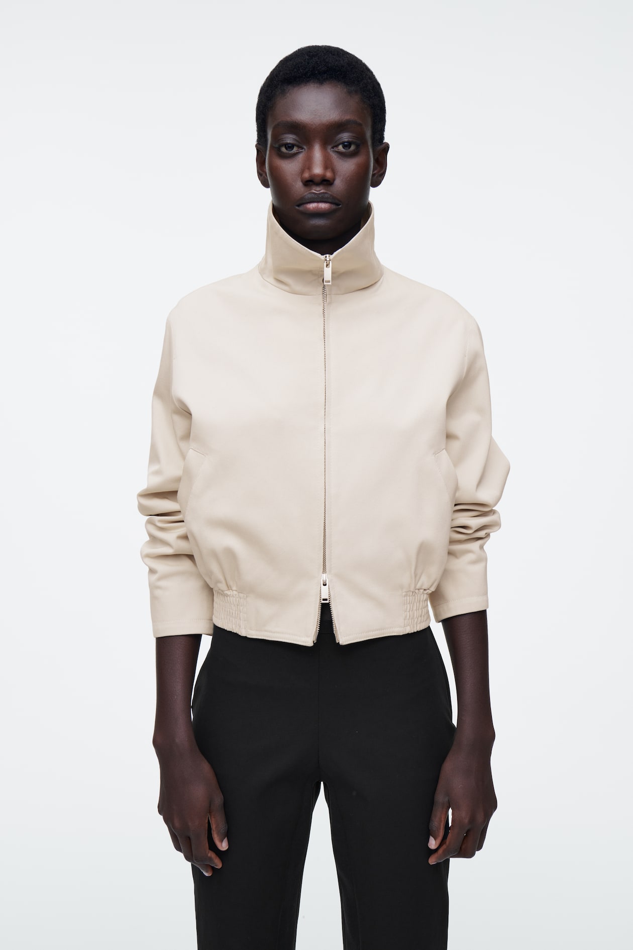FUNNEL-NECK BOMBER JACKET - LIGHT BEIGE - Ladies | H&M GB