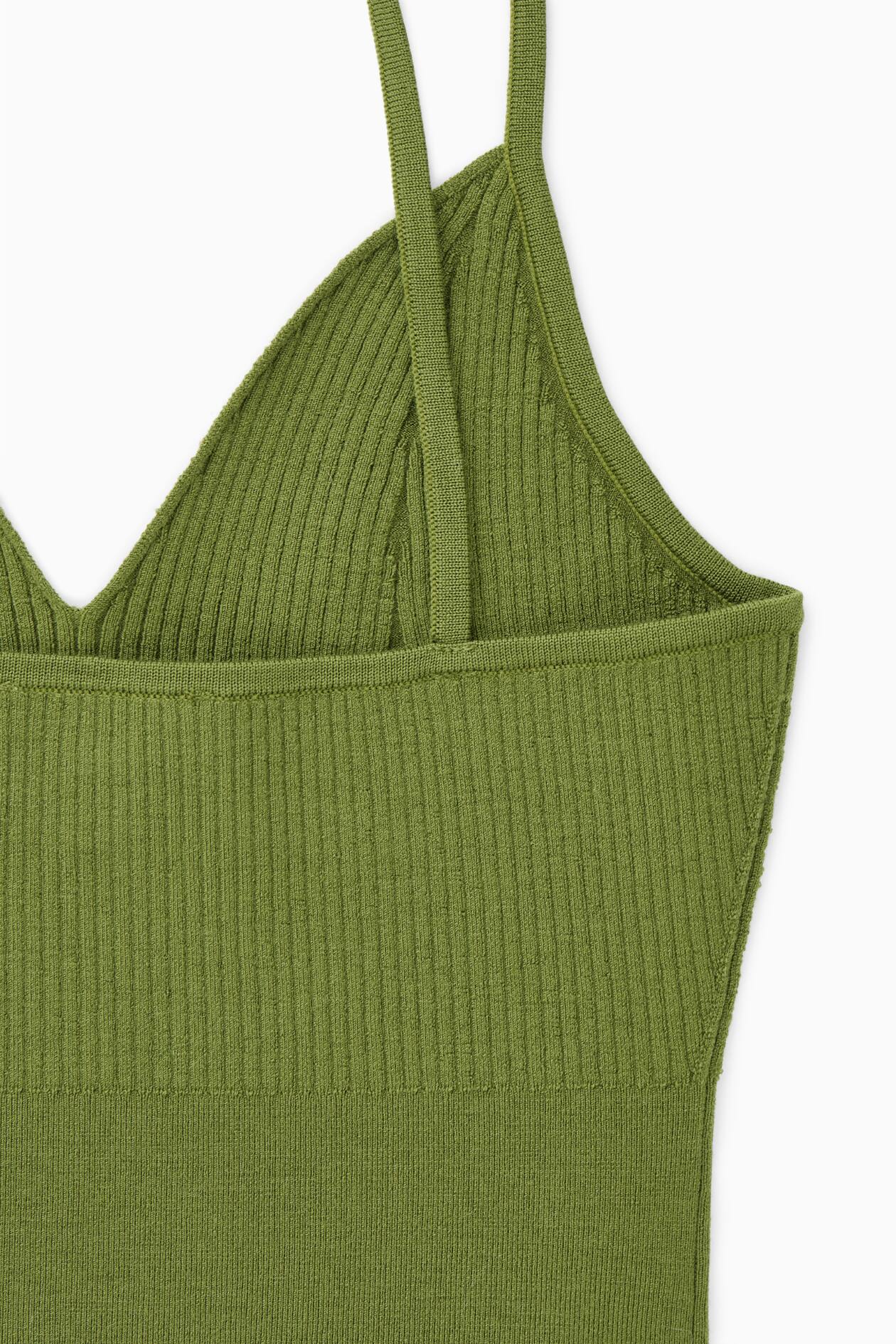 RIBBED-KNIT MERINO WOOL BRALETTE - Round neck - Sleeveless - DARK GREEN ...
