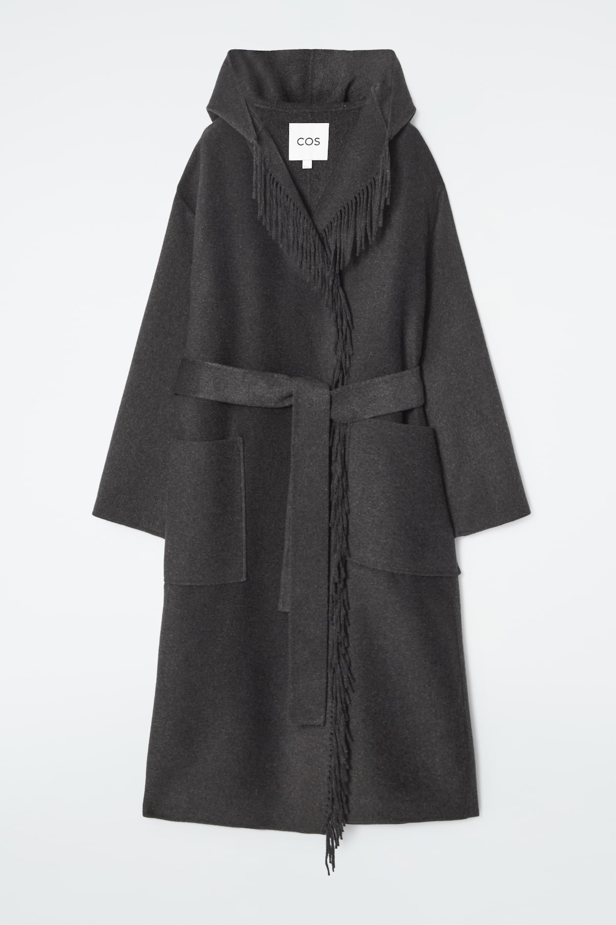 FRINGED DOUBLE-FACED WOOL COAT - DARK GREY - Ladies | H&M GB