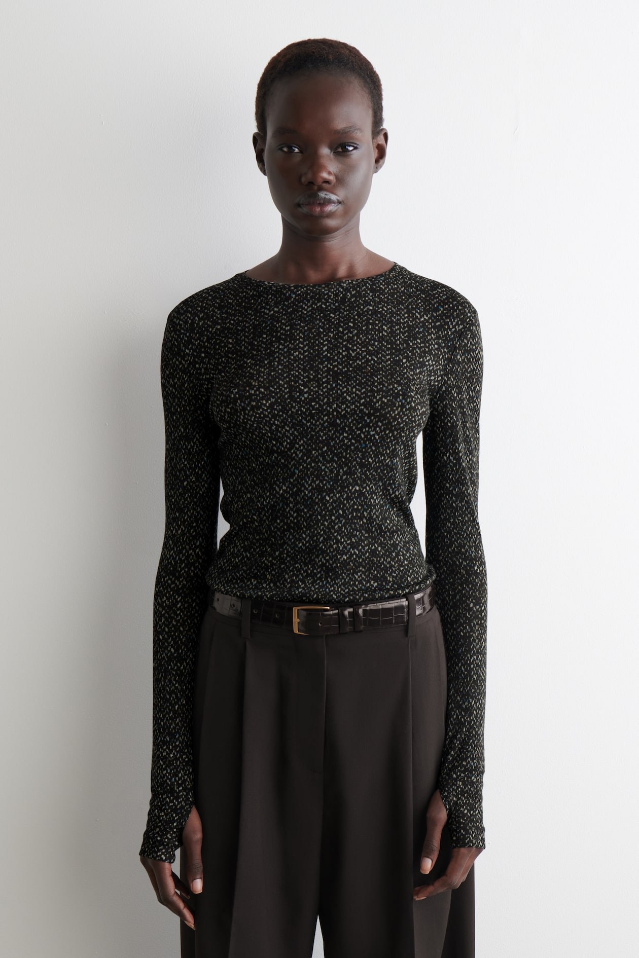 HAUT SLIM EN LAINE MÉRINOS - GRIS / MOUCHETÉ - FEMME | H&M BE