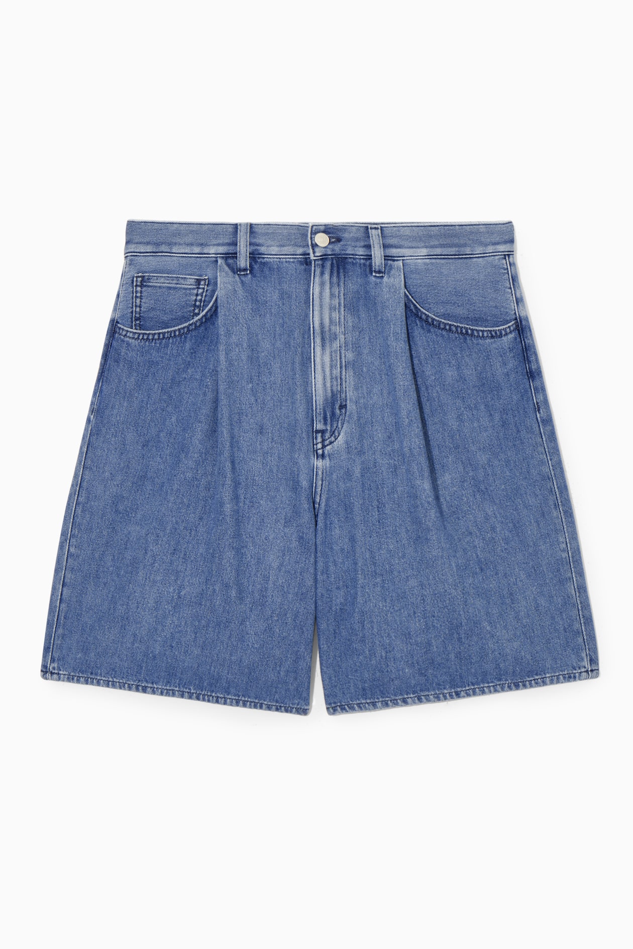 PLEATED A-LINE DENIM SHORTS - Hoge taille - Kort - BLUE - DAMES | H&M NL
