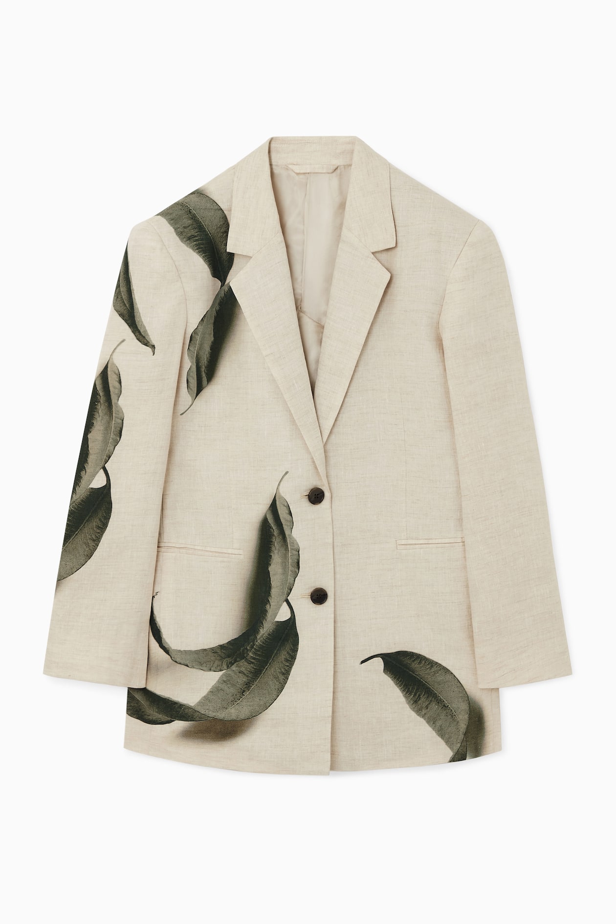 REGULAR LEAF-PRINT LINEN BLAZER - BEIGE / LEAF PRINT - Ladies | H&M GB