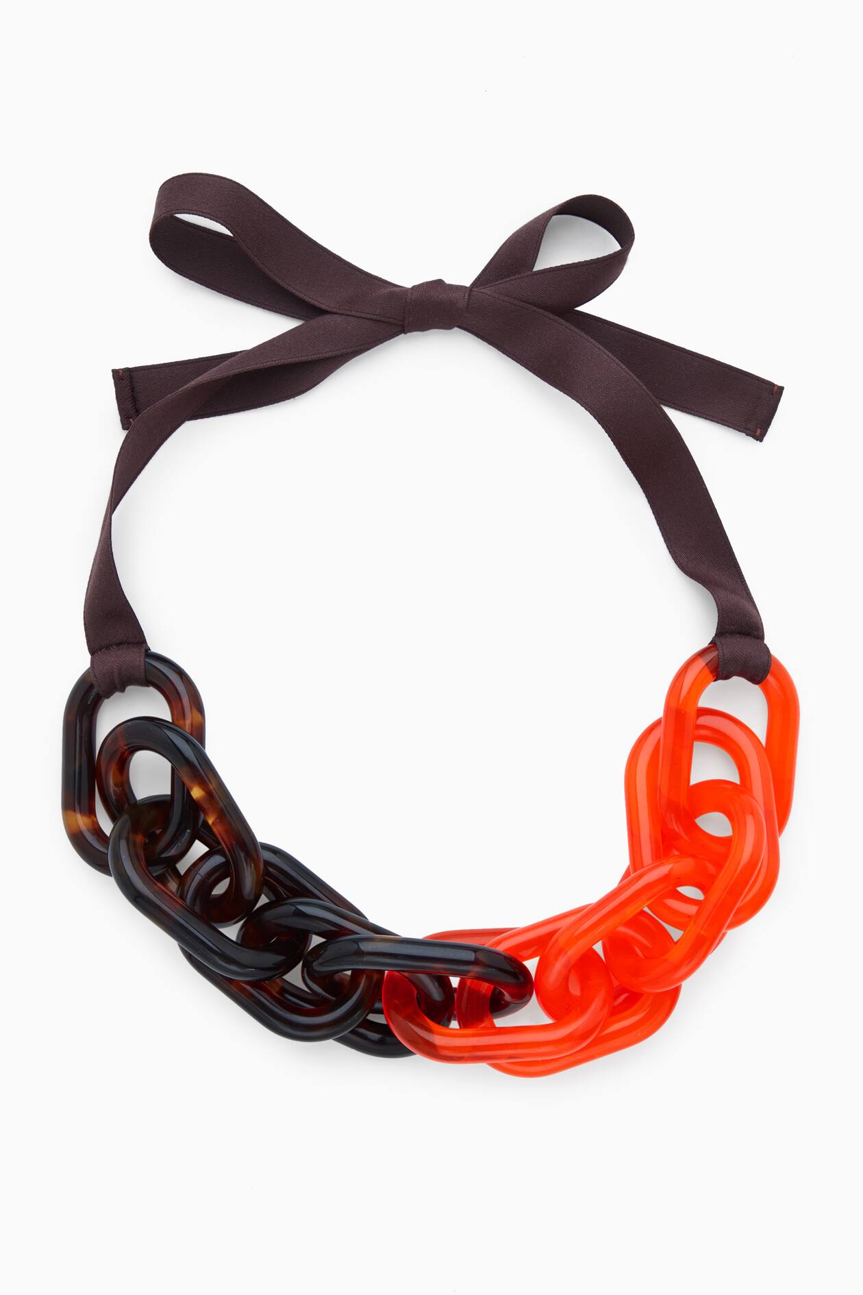 OVERSIZED-LINK GROSGRAIN RIBBON NECKLACE - TORTOISE SHELL / ORANGE ...