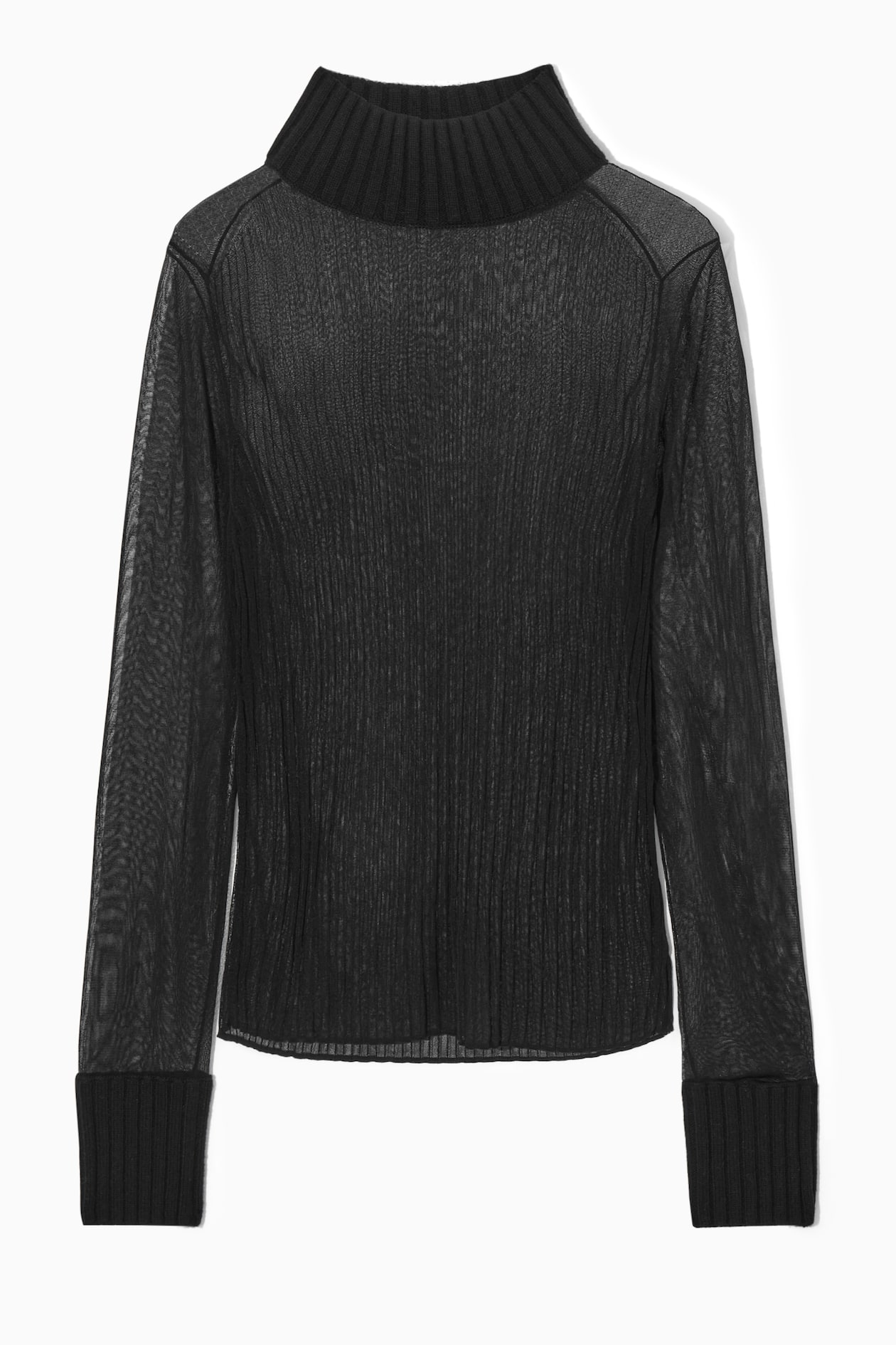 RIBBED SHEER TURTLENECK TOP - BLACK - Ladies | H&M GB