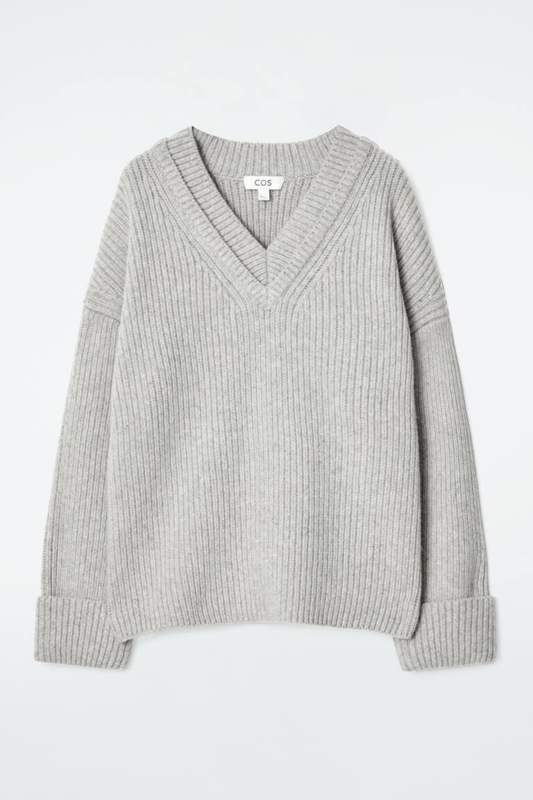 LAYERED V-NECK MERINO WOOL JUMPER - LIGHT GREY - Ladies | H&M GB