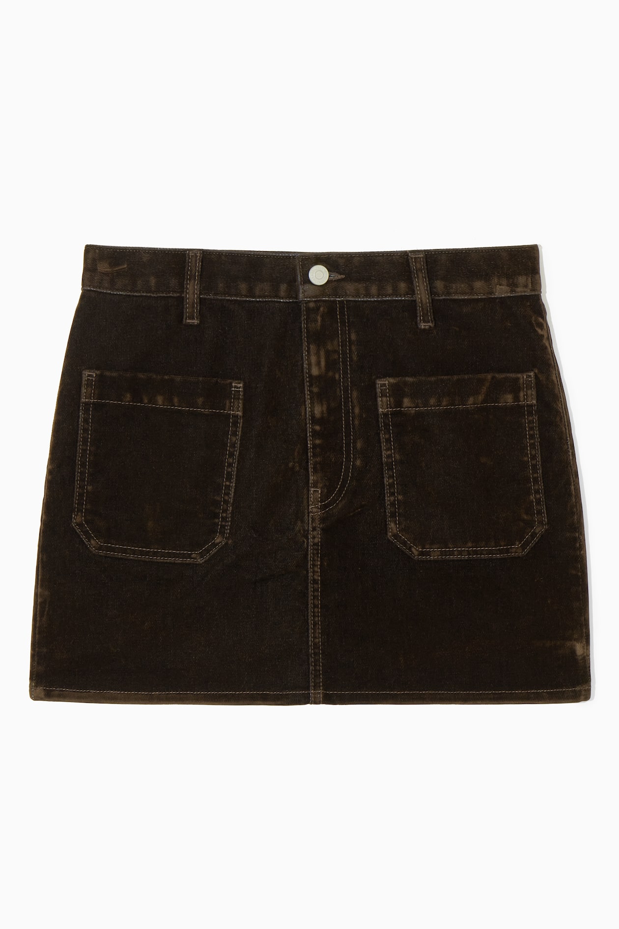 FLOCKED-DENIM MINI SKIRT - DARK BROWN - Ladies | H&M GB