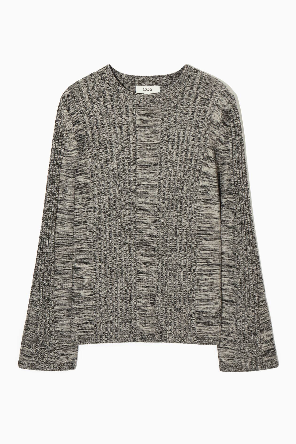 FLARED-SLEEVE RIBBED-PANEL TOP - BLACK - Ladies | H&M GB