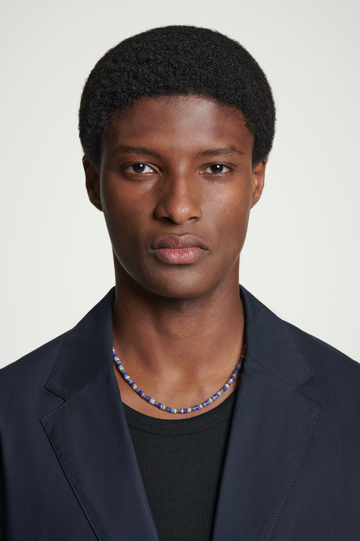 COLAR COM CONTAS SEMI-PRECIOSAS - PRATEADO / AZUL / CINZENTO - HOMEM ...