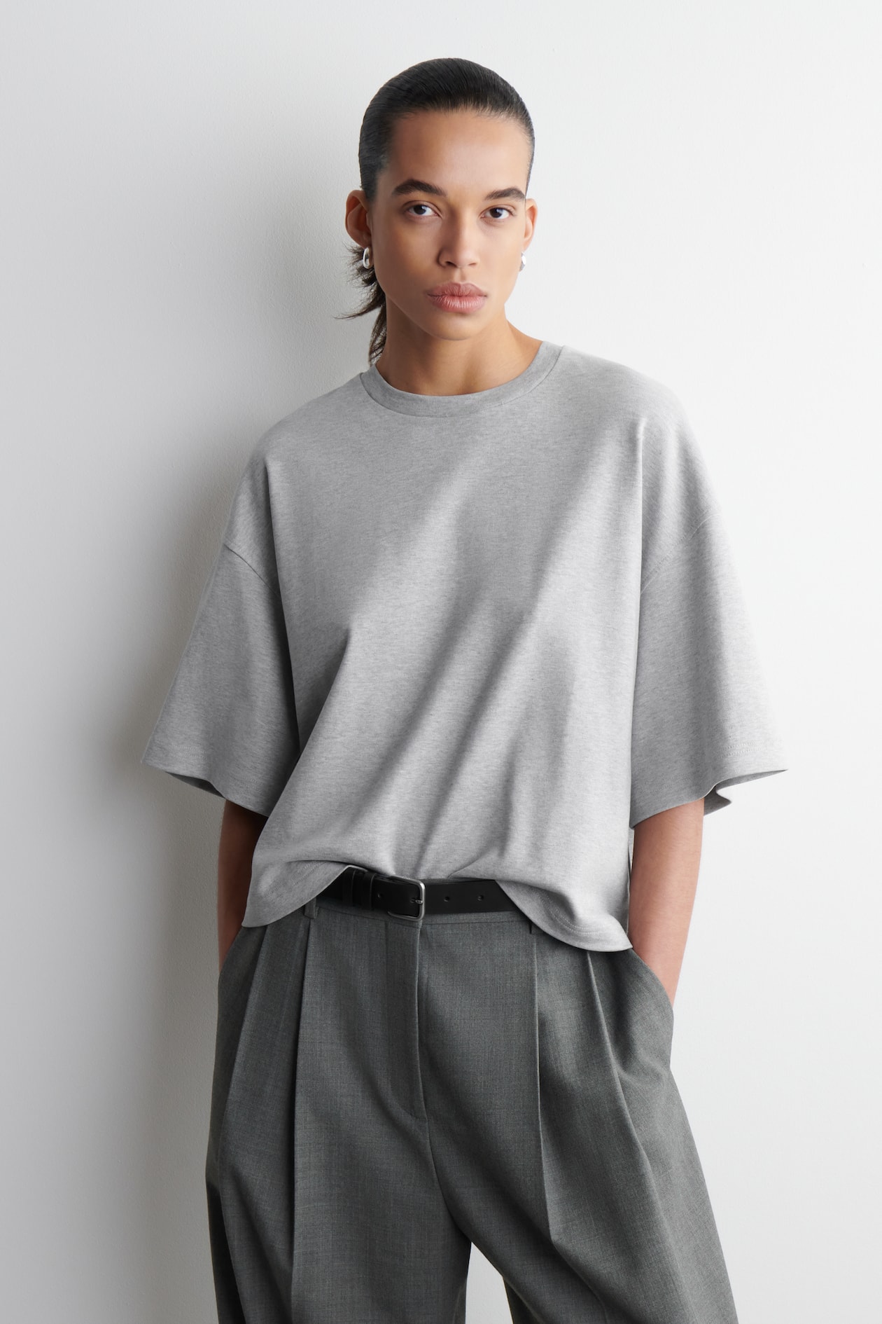 OVERSIZED BOXY T-SHIRT - GREY MÉLANGE - Ladies | H&M GB