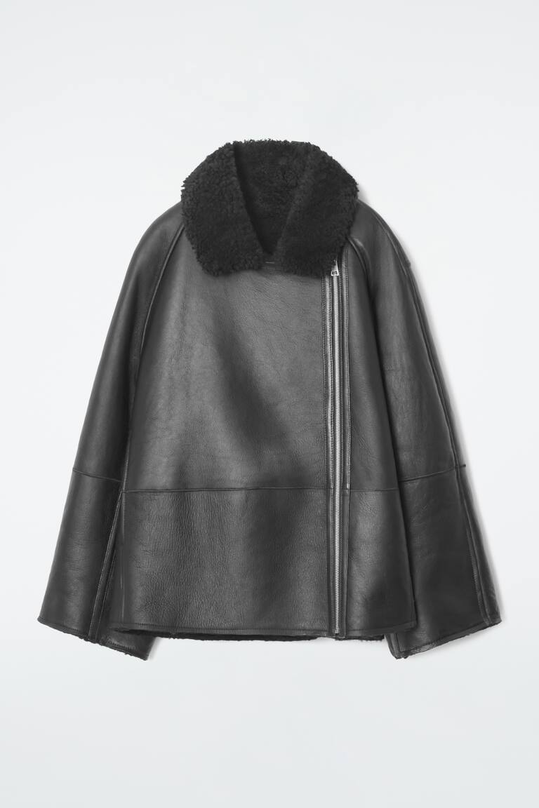 OVERSIZED SHEARLING AVIATOR JACKET - BLACK - Ladies | H&M GB
