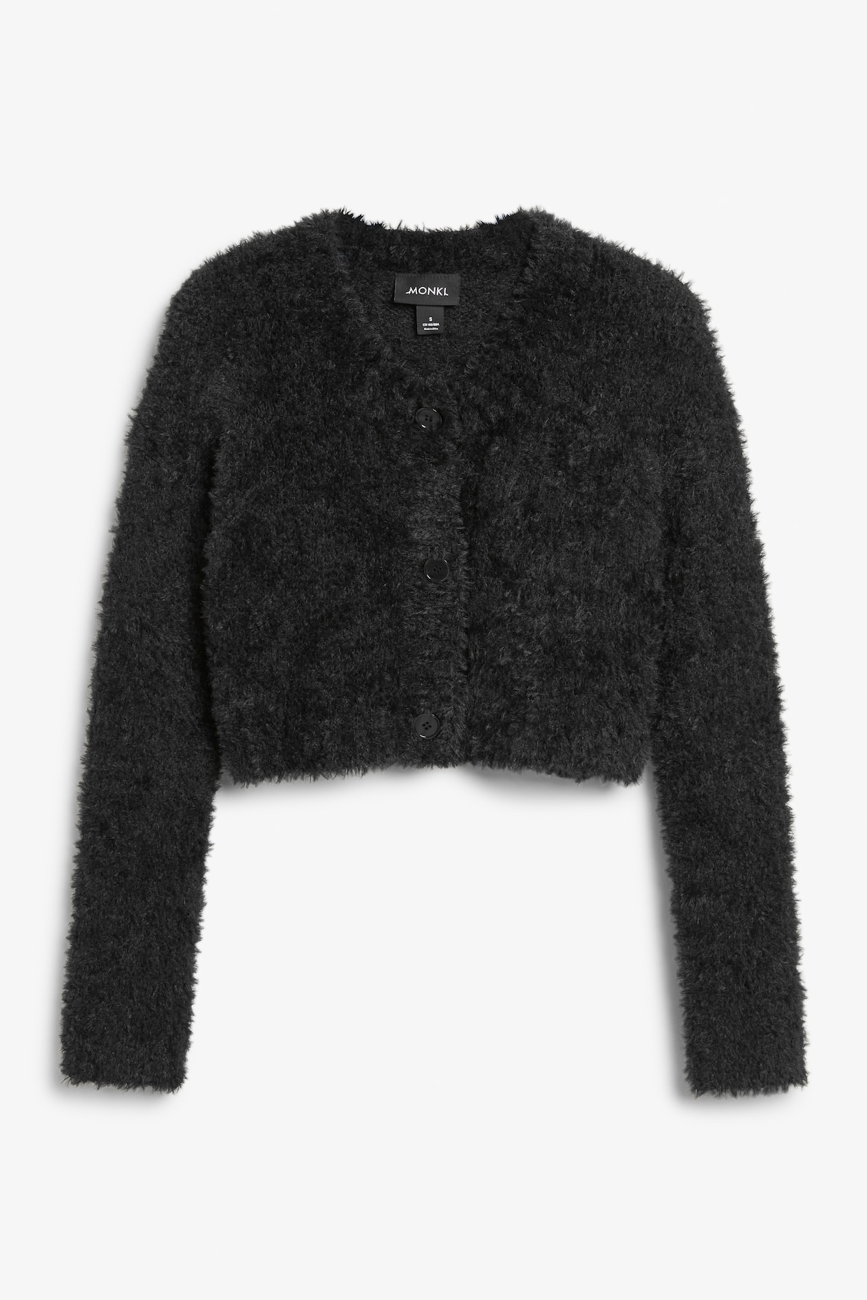 Fluffy cropped buttoned cardigan - Black - Ladies | H&M GB