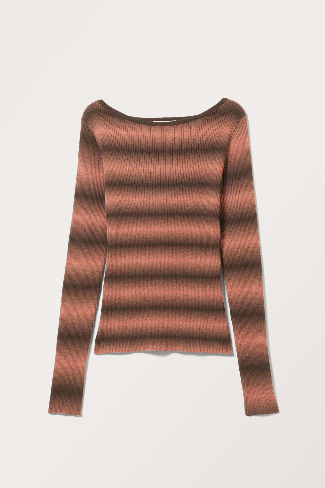 Rib-Knit Long Sleeve Boatneck Top - Orange Brown - Ladies | H&M GB