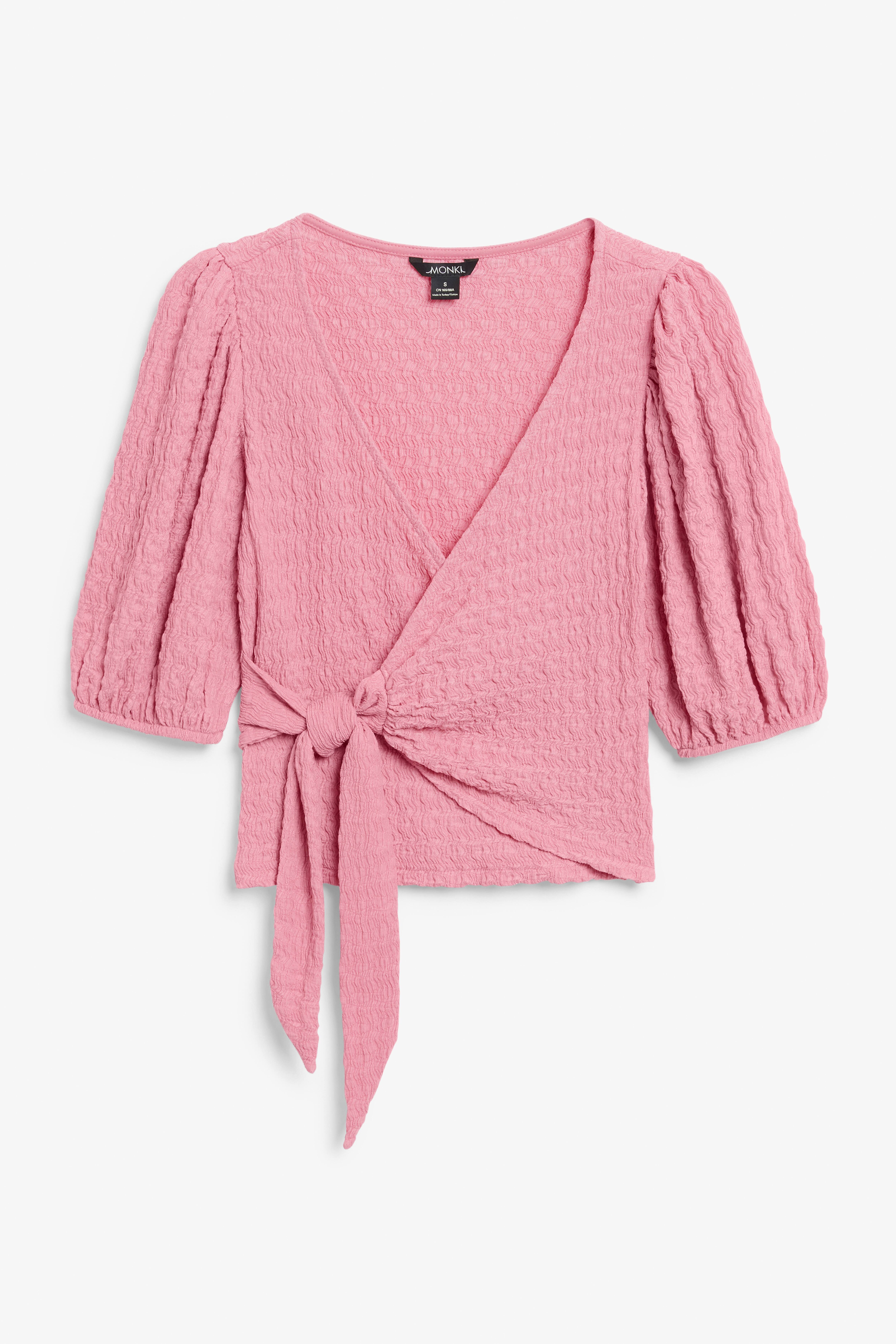Wrap Top With Puff Sleeves Pink Light Ladies H M GB Wrap Top With Puff Sleeves Pink Light Ladies H M GB