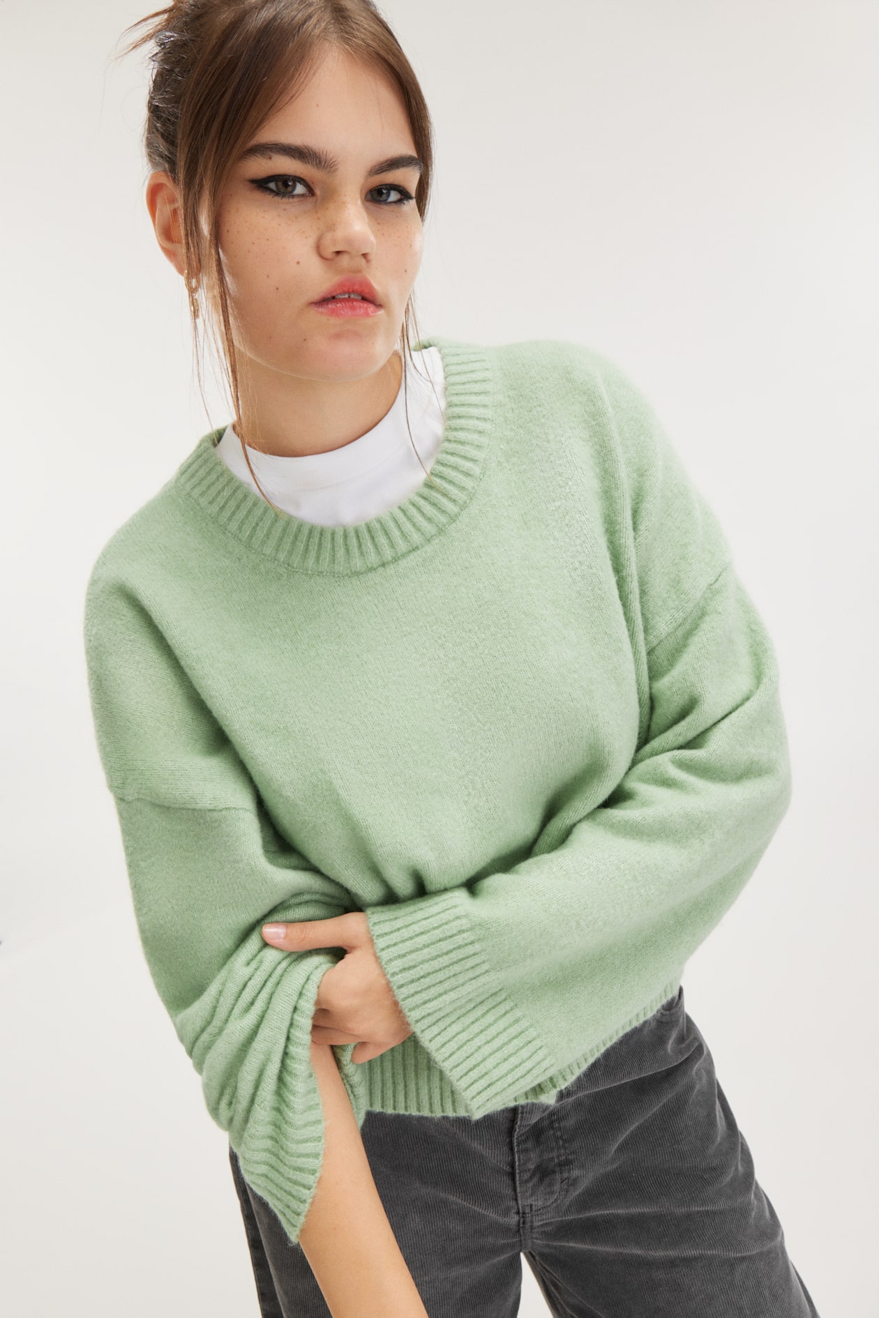 Oversized långärmad tröja i stickat material - Pastellgrön - DAM | H&M SE