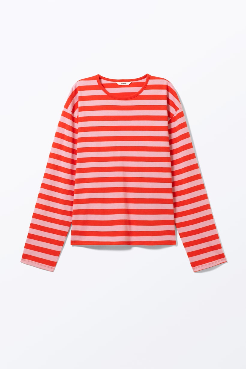 Boxig t-shirt - Röd/rosa-randig - DAM | H&M SE
