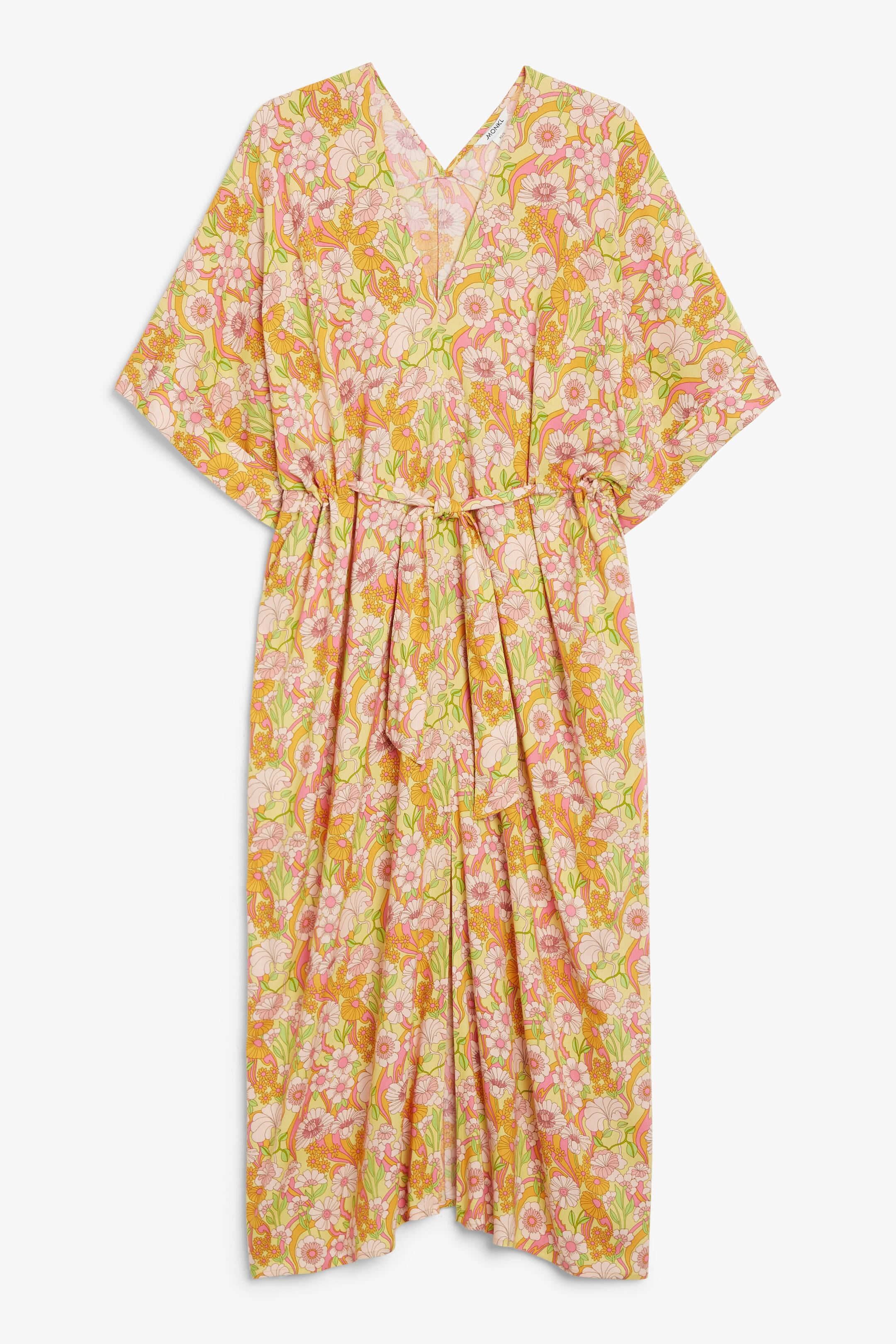 Flowy midi dress - Yellow retro flower - Ladies | H&M GB