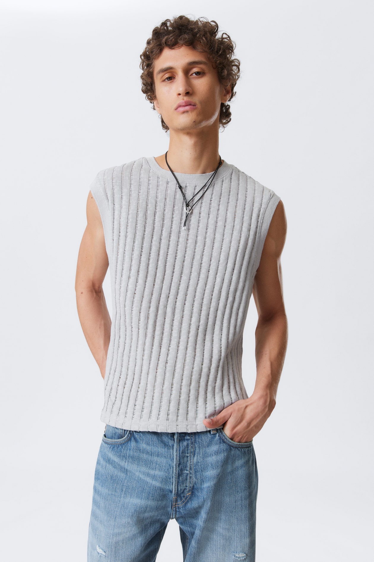 Boxy Structured Cotton Tank Top - Light Grey Melange - Men | H&M GB