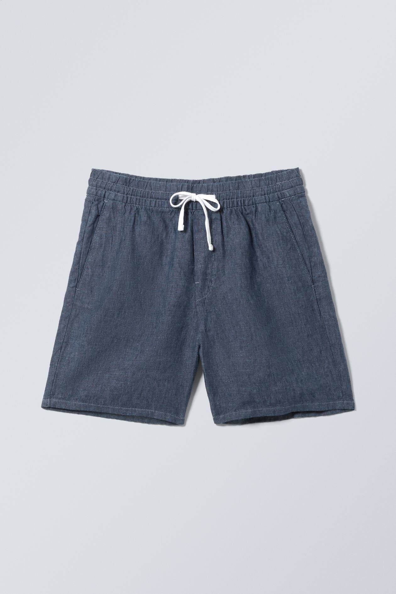 Shorts Olsen i linne - Mörk blåmelerad - HERR | H&M SE