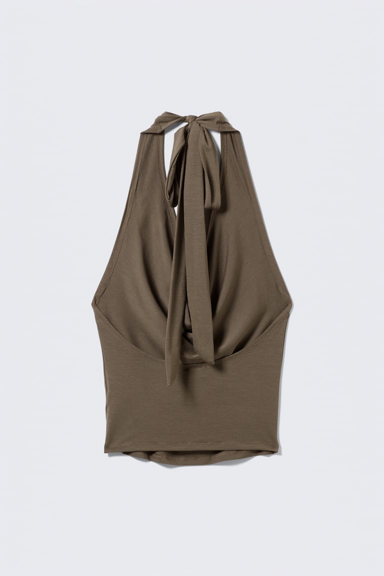 Waterfall Drape Halter Top - Donkertaupe - DAMES | H&M NL