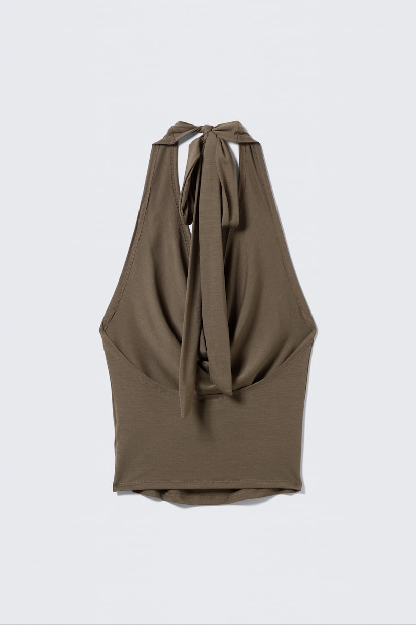 Waterfall Drape Halter Top - Donkertaupe - DAMES | H&M NL
