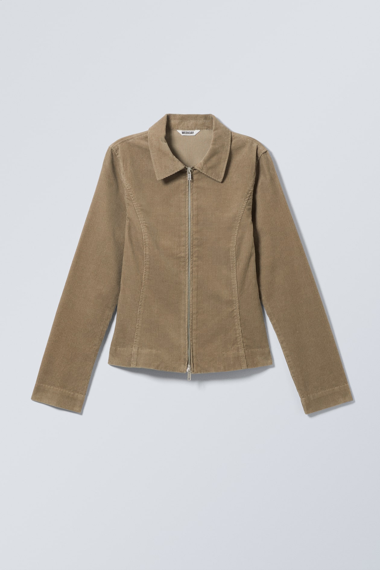 Fitted Corduroy Zip-Up Jacket - Dusty Mole - Ladies | H&M GB