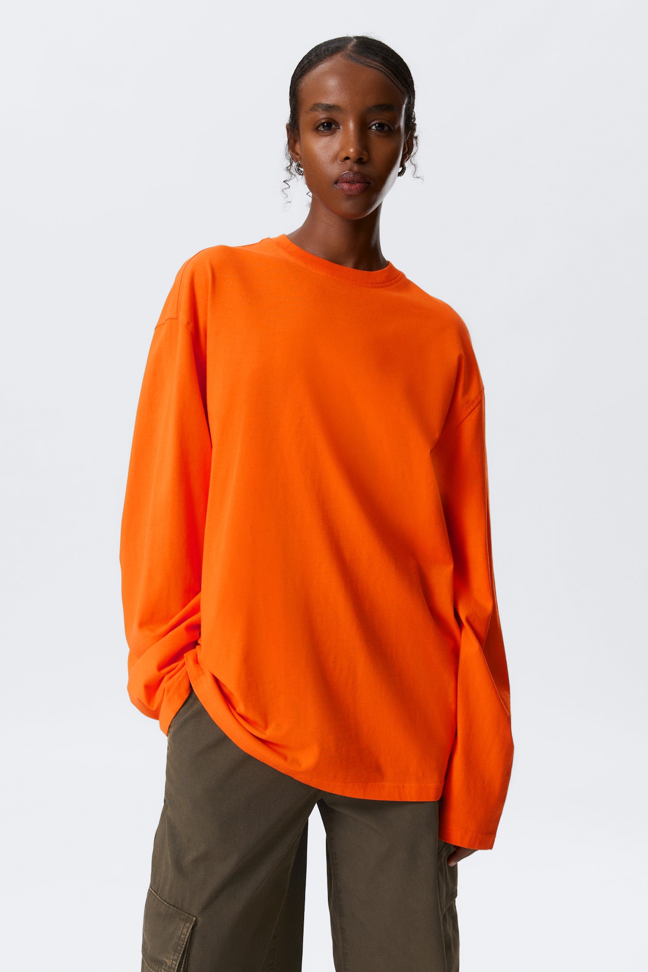 Oversized-T-Shirt mit langen Ärmeln - Leuchtendes Orange - Ladies | H&M AT