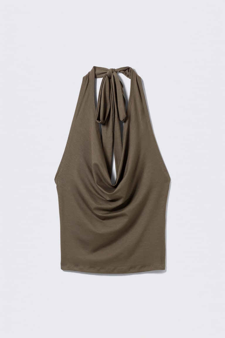 Waterfall Drape Halter Top - Donkertaupe - DAMES | H&M NL
