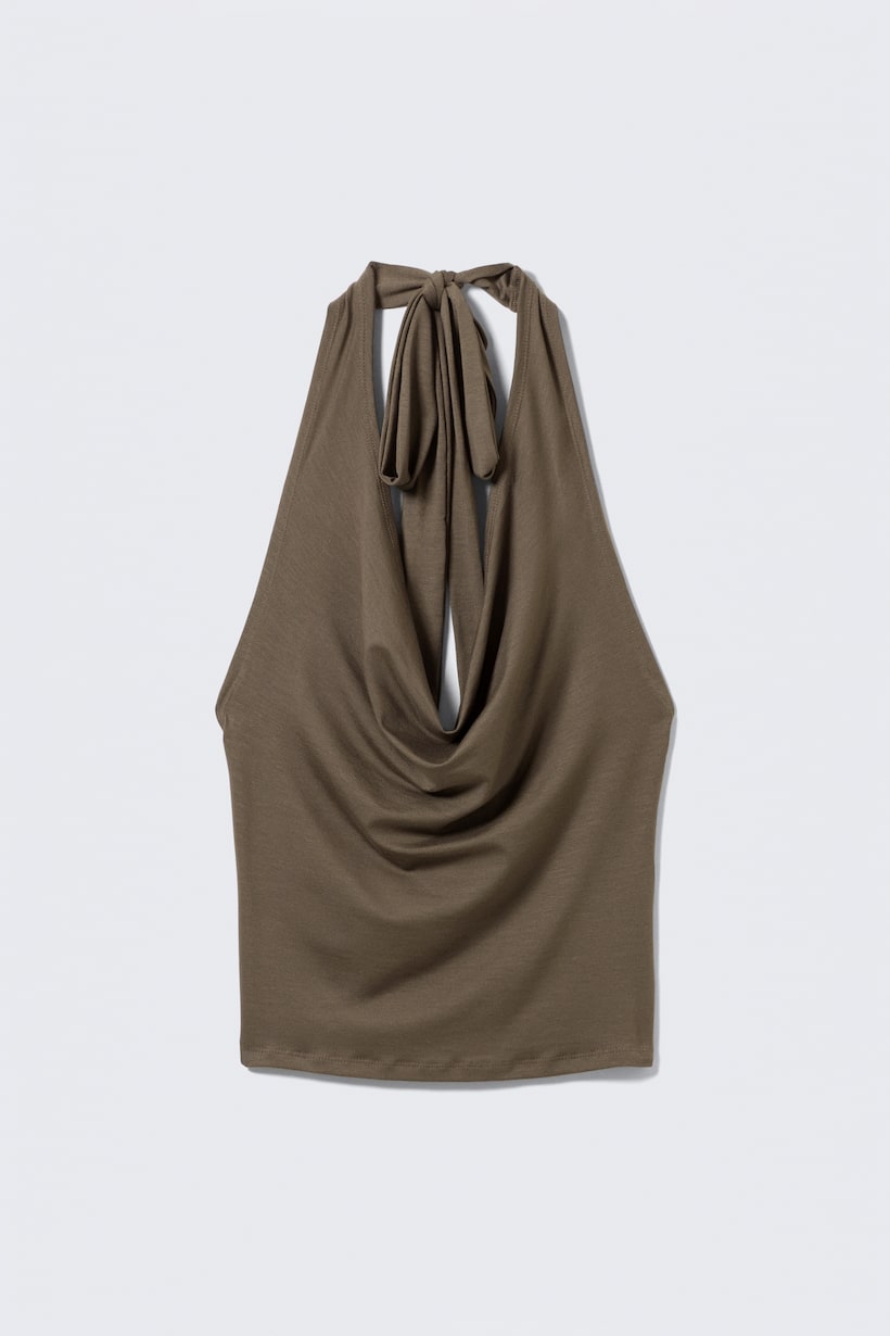 Waterfall Drape Halter Top - Donkertaupe - DAMES | H&M NL