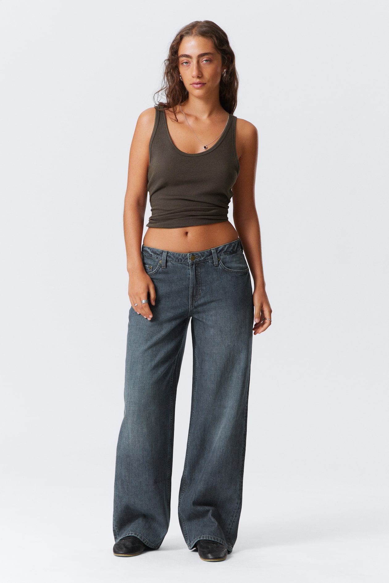 Ample Low Rise Loose Wide Leg Jeans - Lake Blue - Dark Blue - Ladies ...