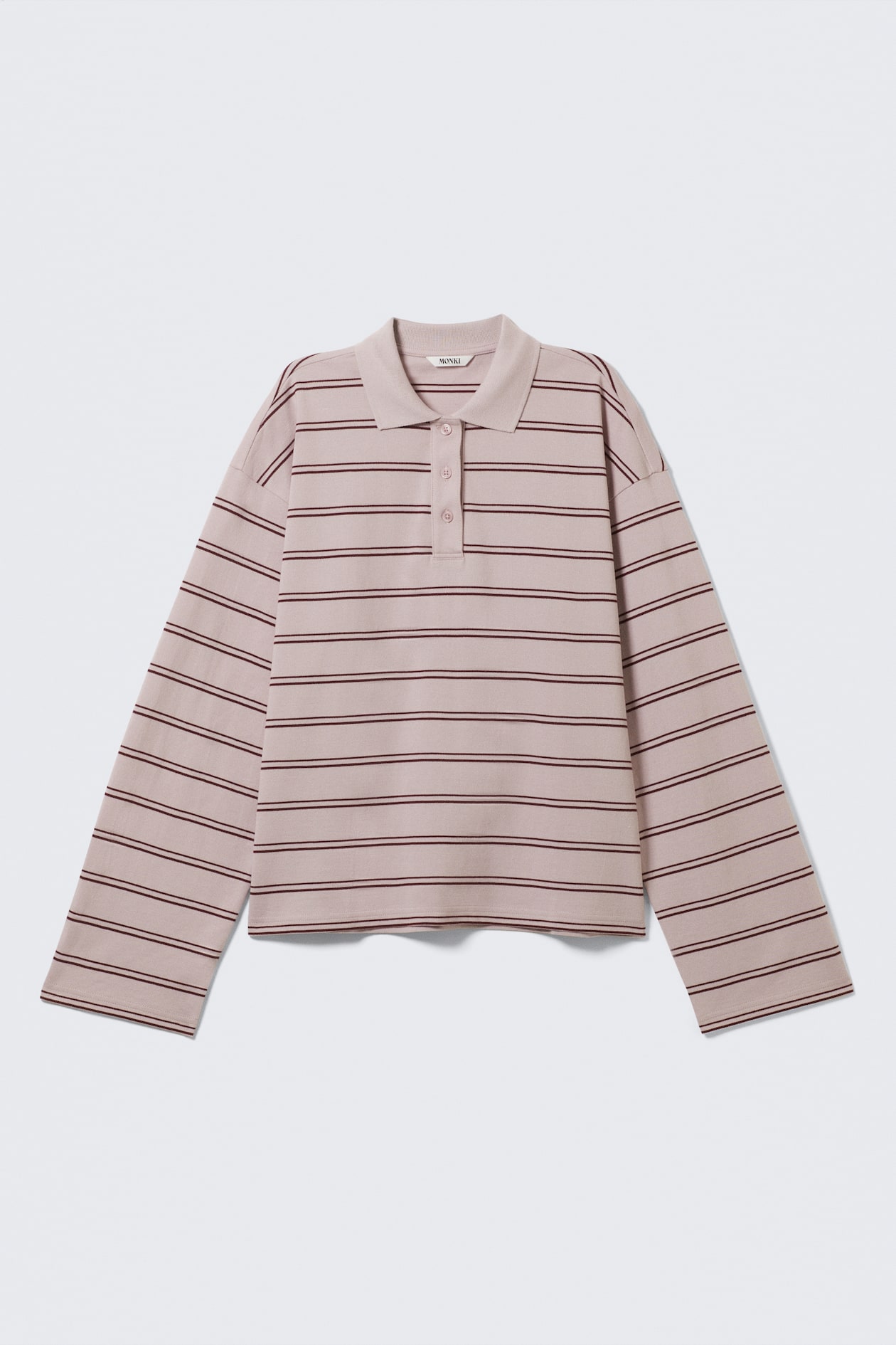Long-Sleeved Cotton Polo Top - Striped Light Pink - Ladies | H&M GB