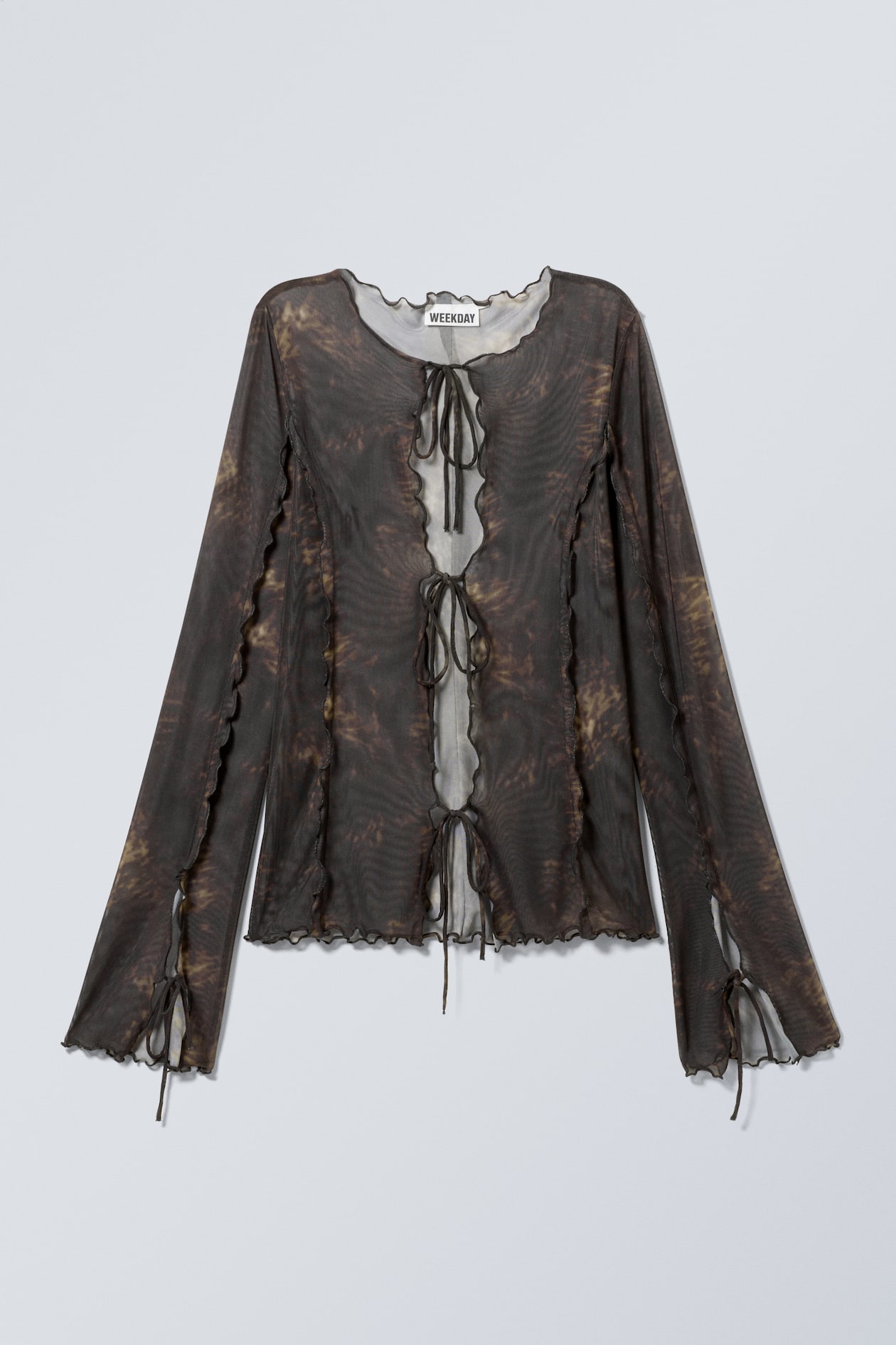 Long-Sleeved Mesh Tie Top - Patterned Dark Plum - Ladies | H&M GB