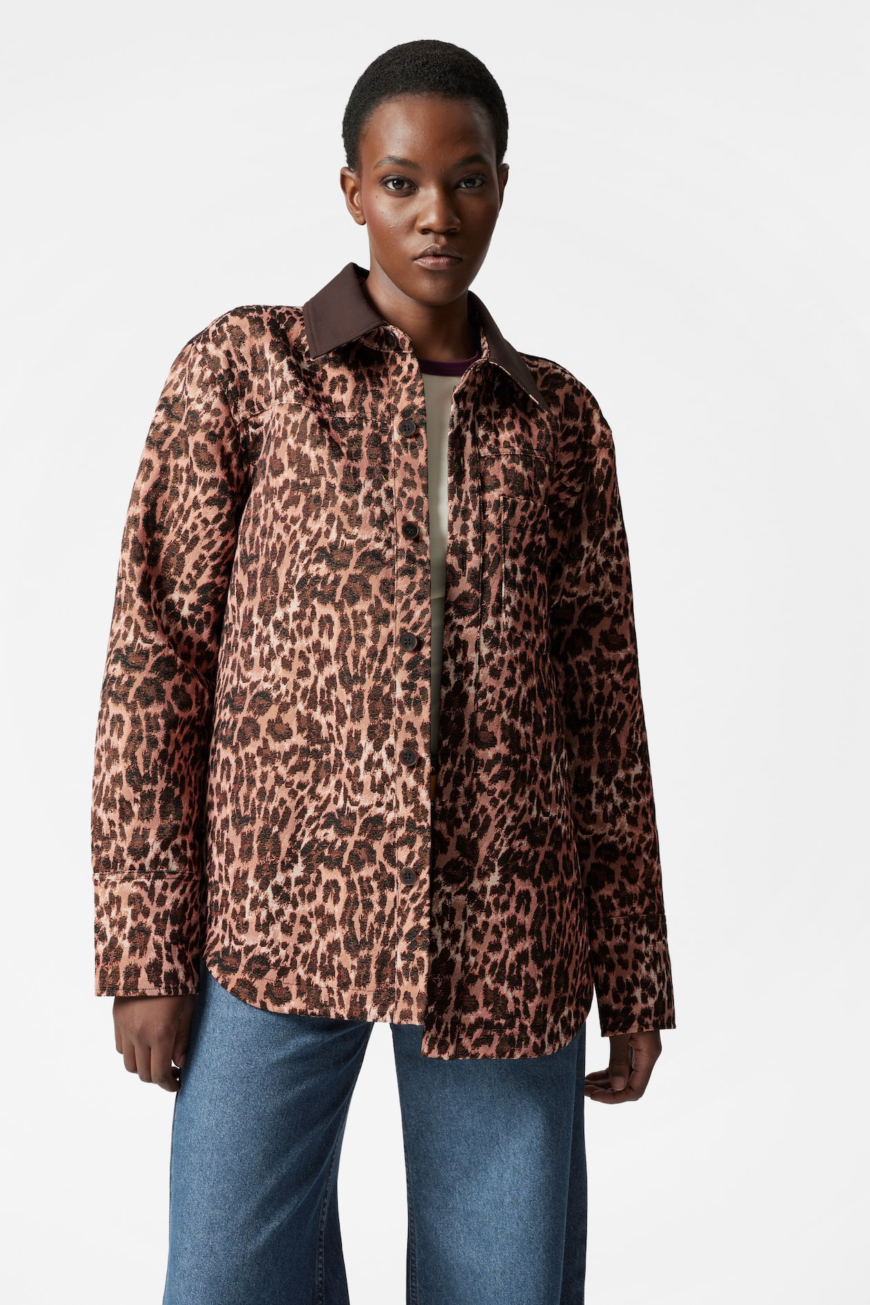 Contrast Collar Jacquard Jacket - Leo print - Ladies | H&M GB
