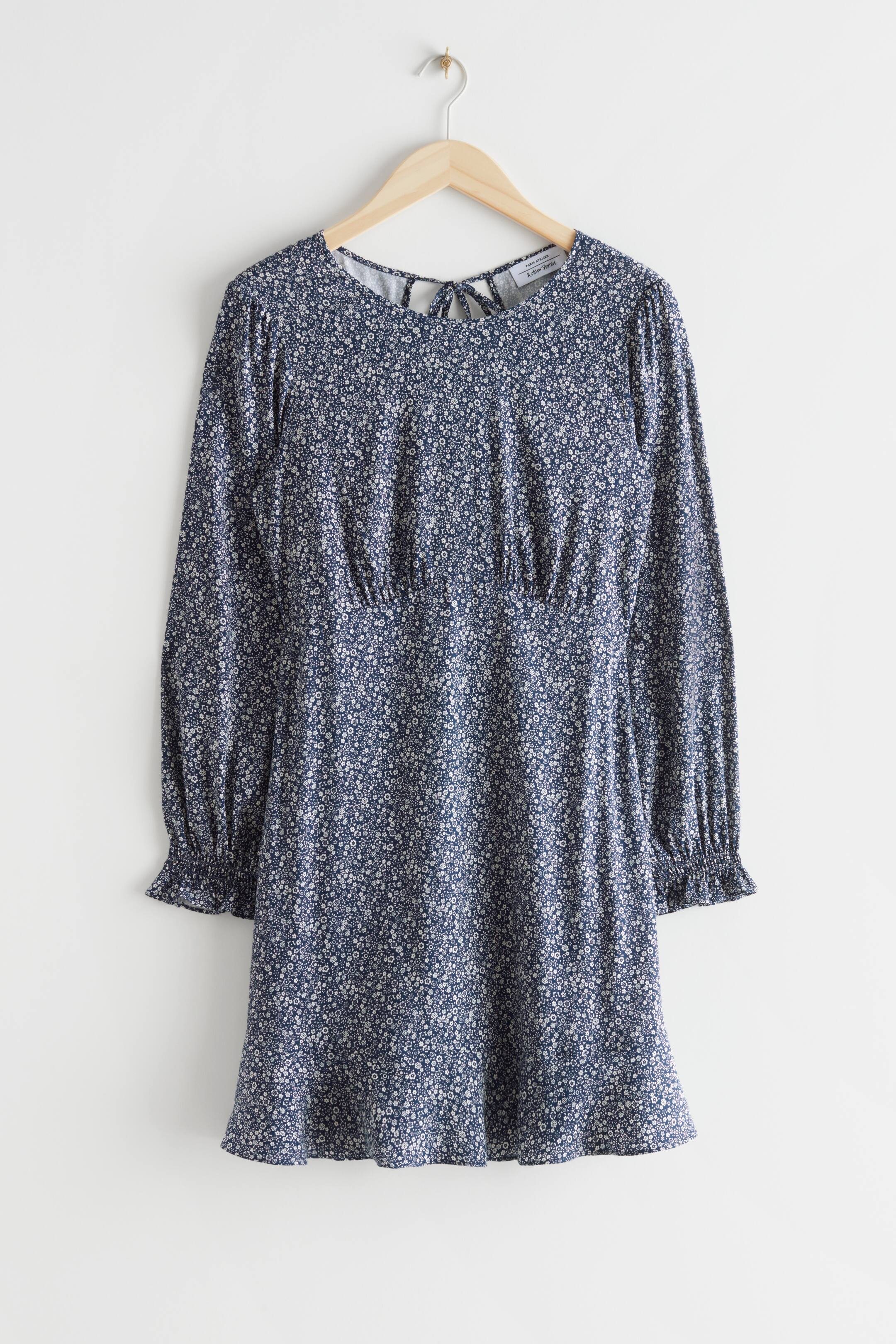Frill Cuff Mini Dress - Blue Print - Ladies | H&M GB