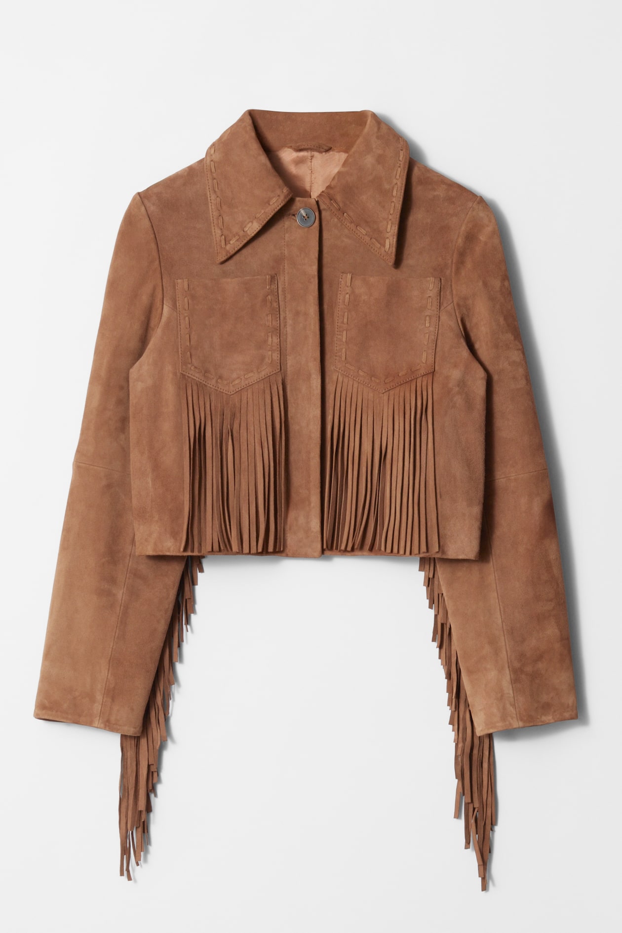 Veste en daim à franges - Marron Clair - FEMME | H&M FR