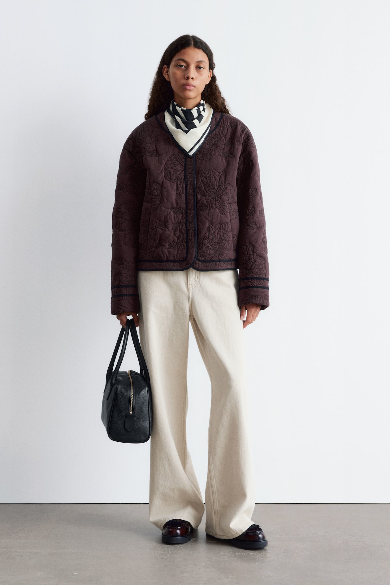 Floral Pattern Quilted Jacket - Dark Brown - Ladies | H&M GB