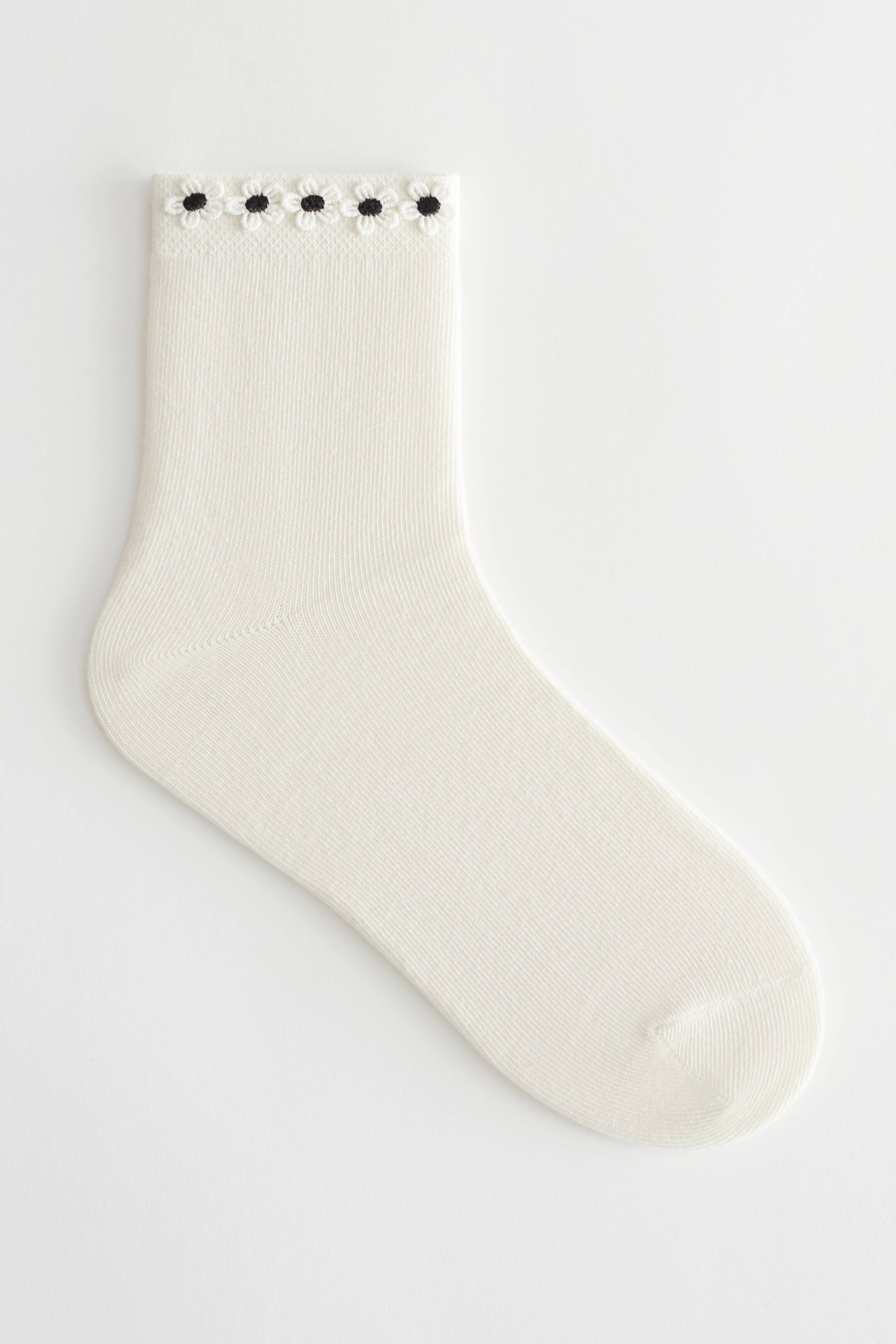 Floral-Appliqué Socks - White - Ladies | H&M GB