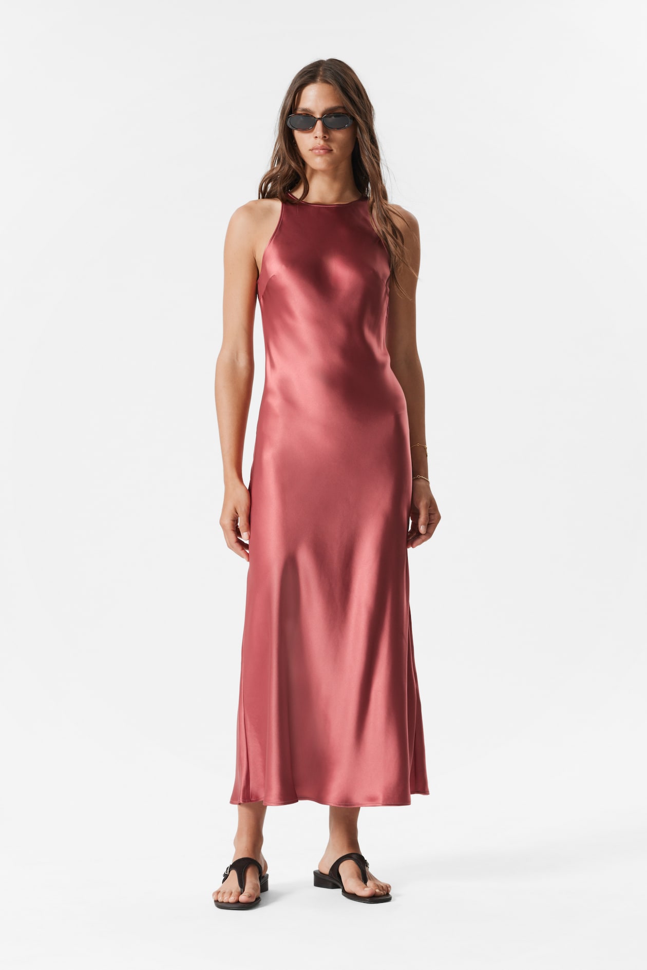 Sleeveless Satin Midi Dress - Dark Pink - ONA | H&M PL