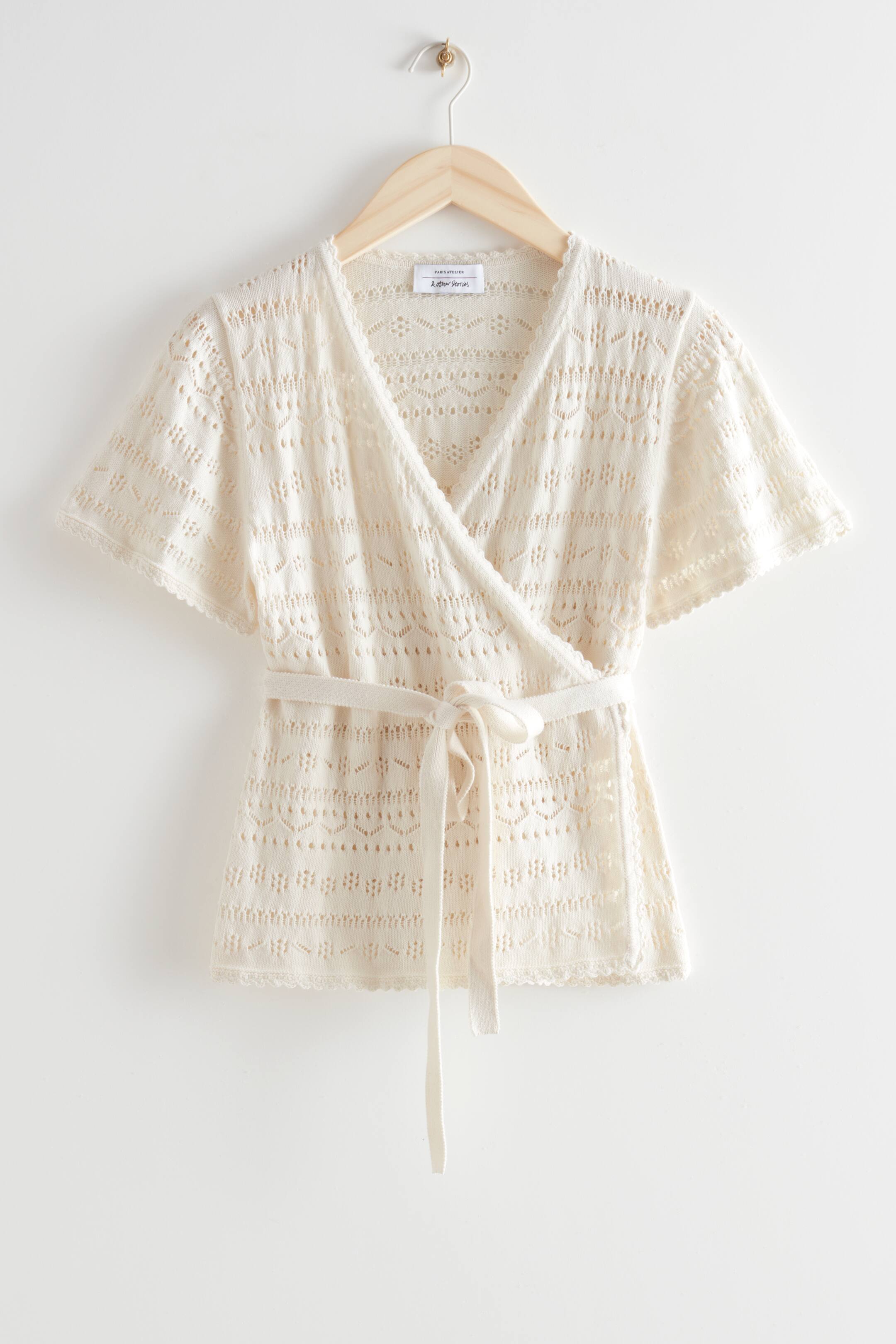 Belted Pointelle Knit Wrap Cardigan - Cream - Ladies | H&M GB