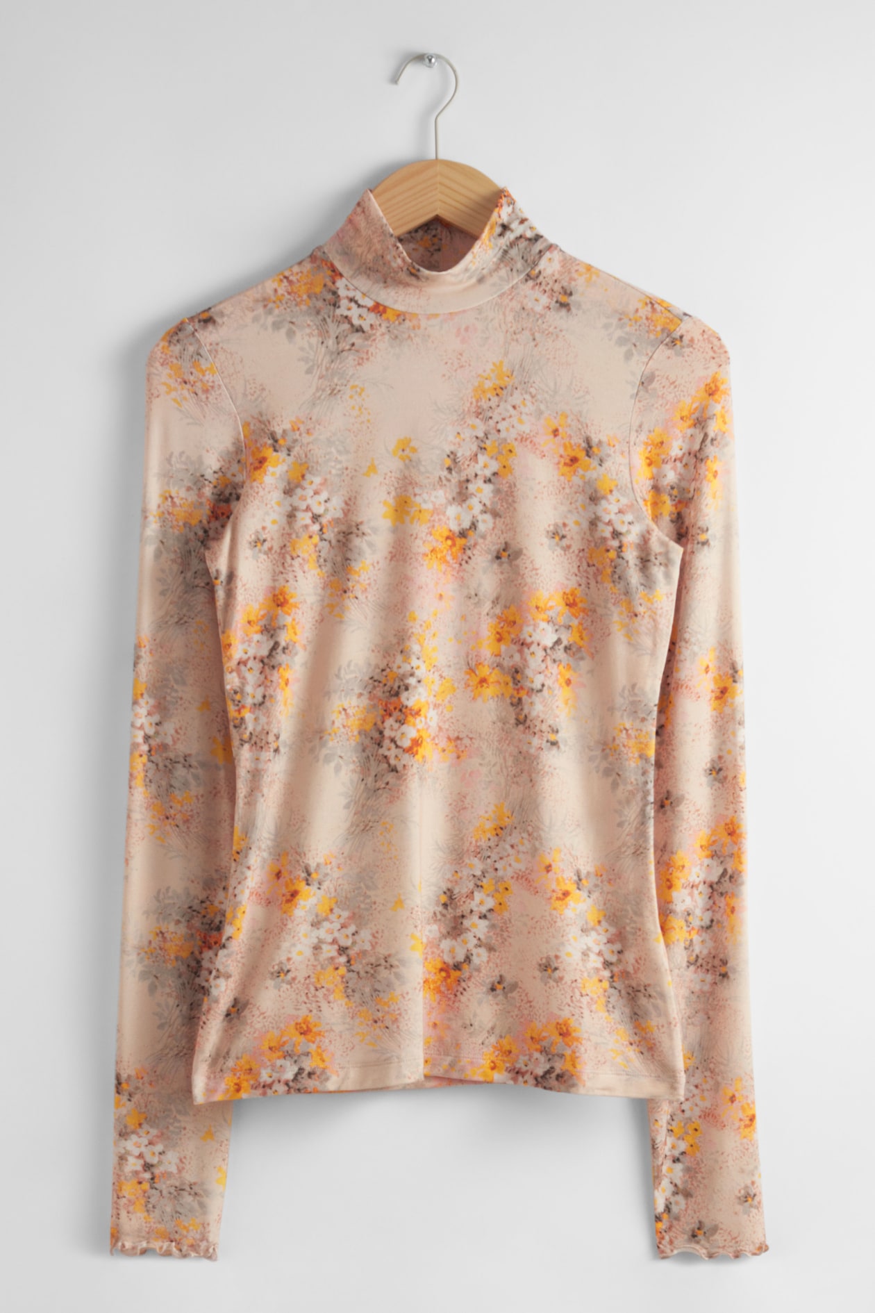 Frill-Cuff Mock-Neck Top - Beige/Orange - Ladies | H&M GB