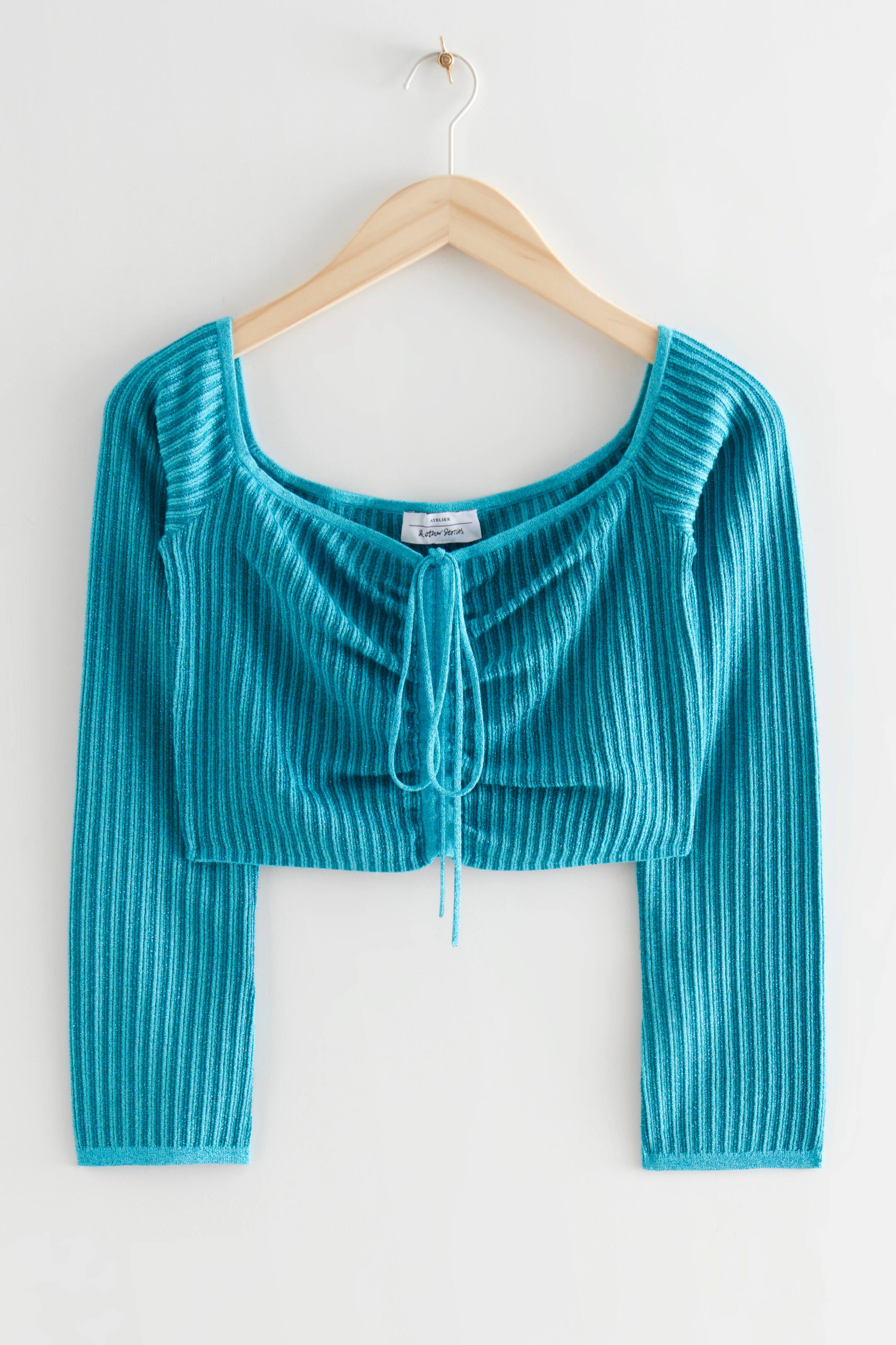 Cropped Rib Knit Cardigan - Turquoise - Ladies | H&M GB