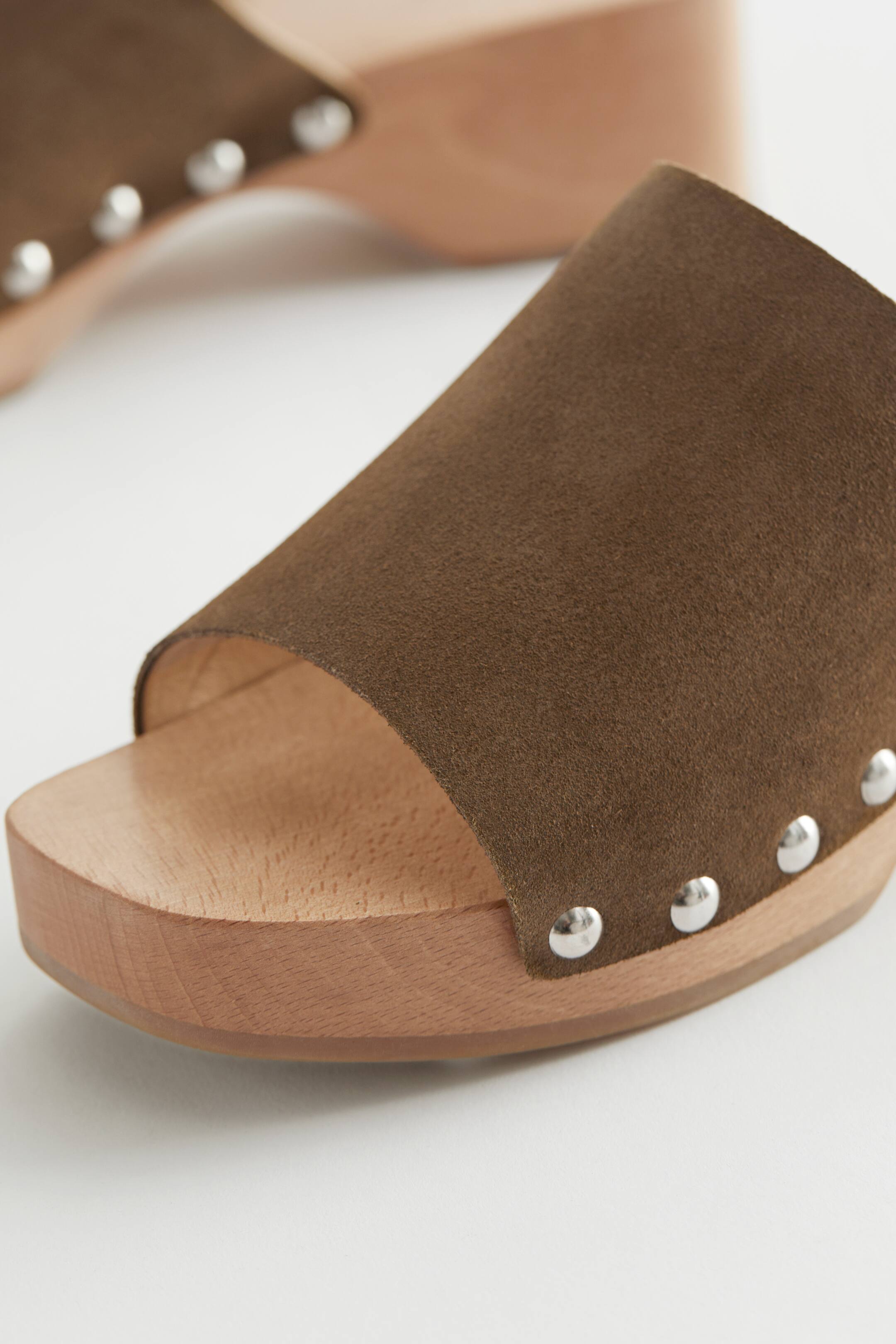 Studded Suede Wooden Clogs - Khaki - Ladies | H&M GB