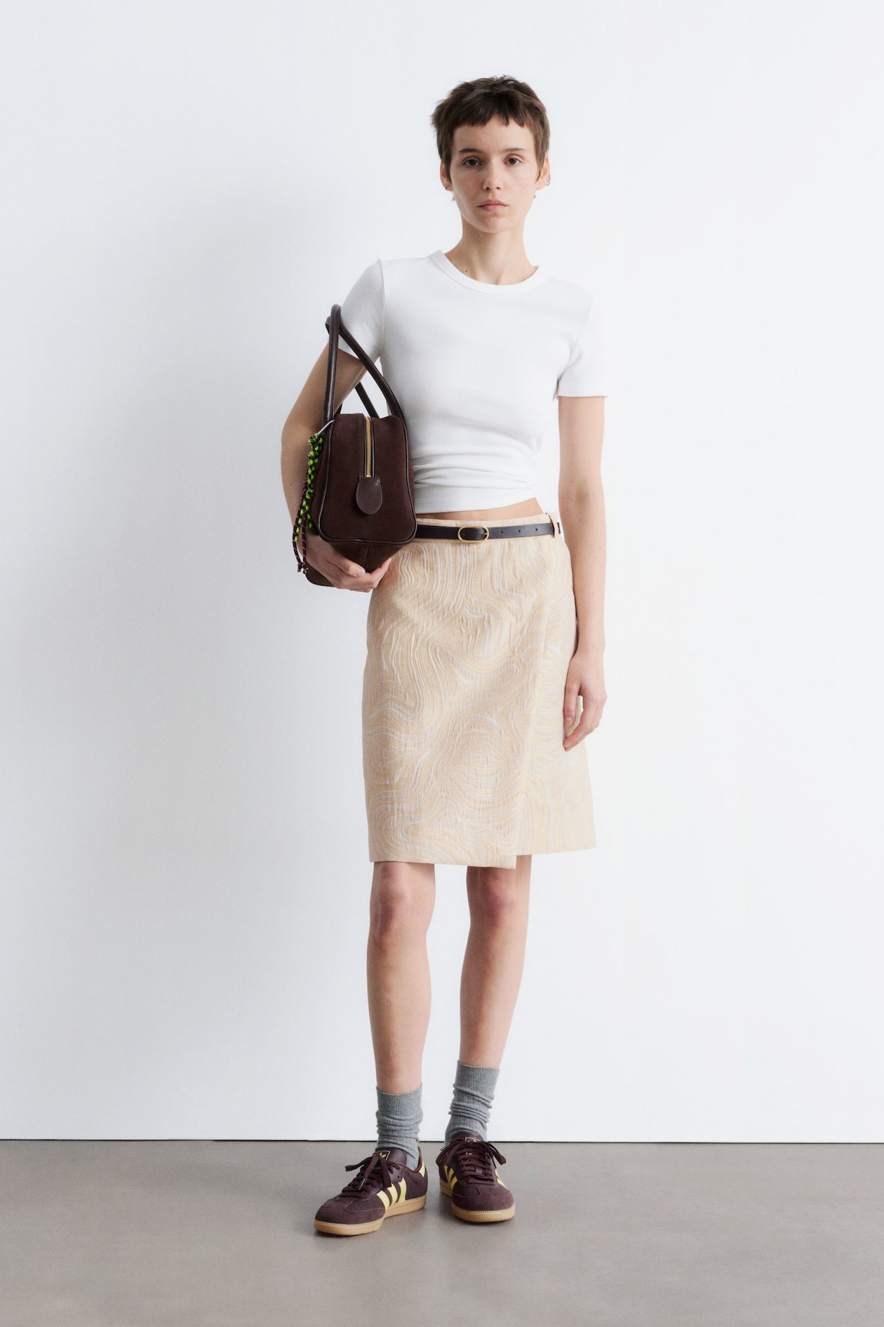 Áčková midi sukňa z žakáru - Béžová/Zlatá - ŽENY | H&M SK