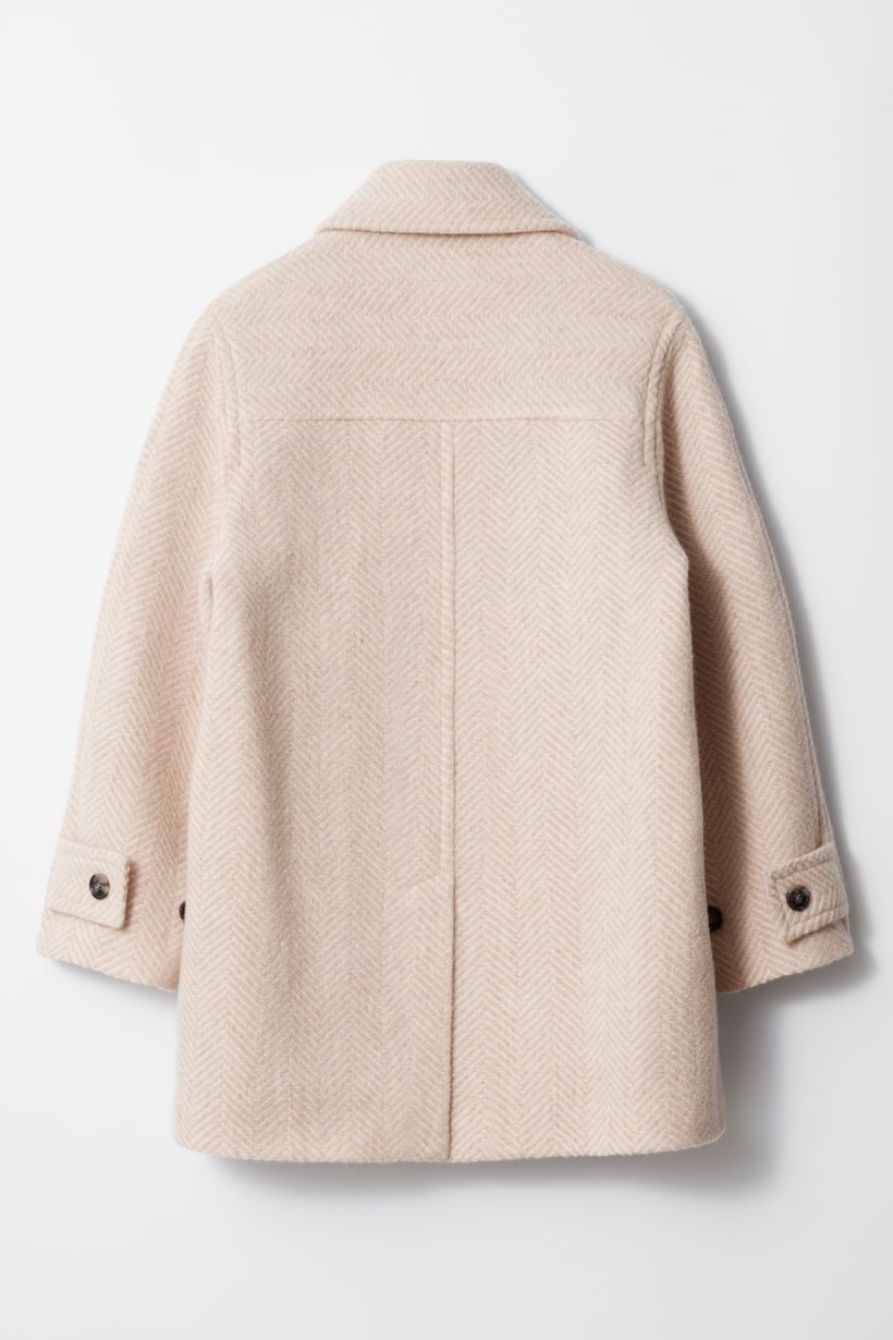 Single-Breasted Mid-Length Wool Coat - Cream Herringbone-patterned - Ladies | H&M GB