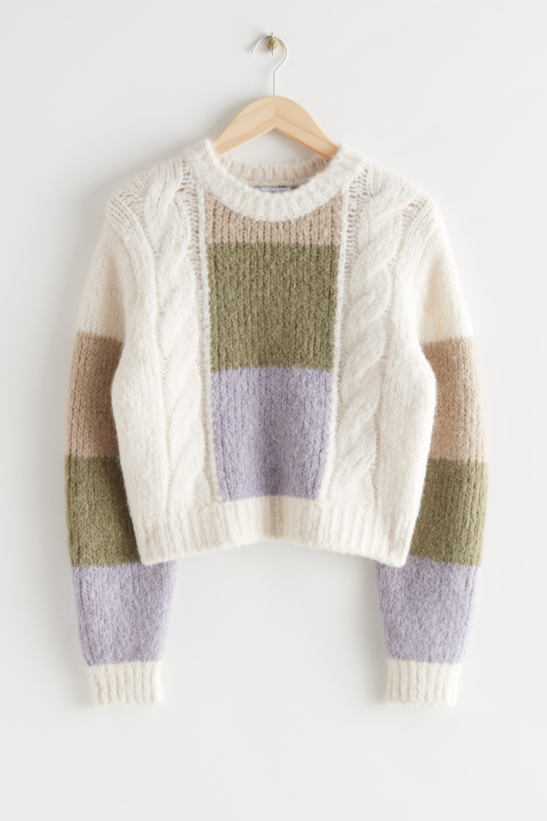 Colour Block Knit Sweater - Round neck - Long sleeve - White/Green ...