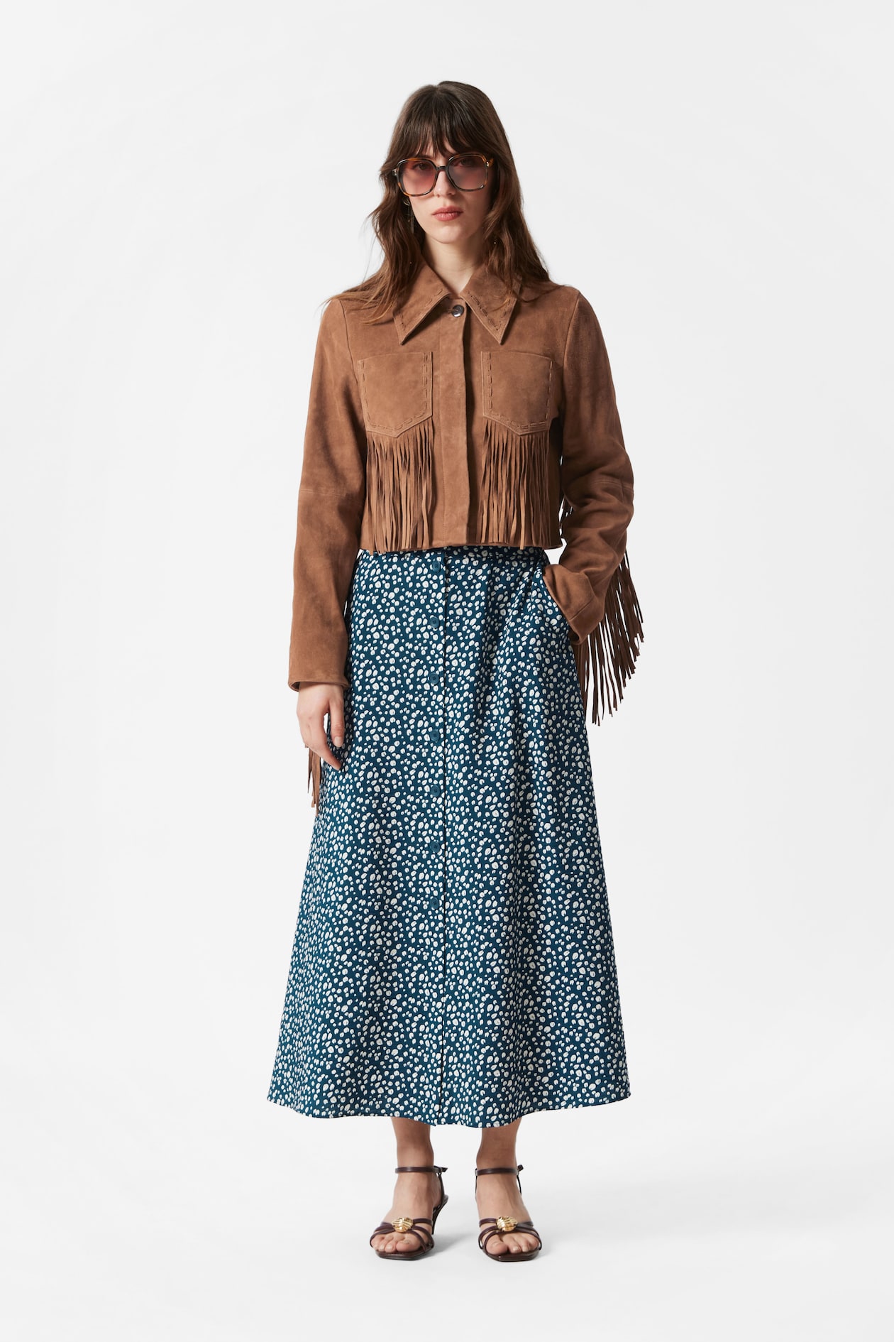 A-lijn midirok met knopen - Marineblauw/beige patroon - DAMES | H&M NL