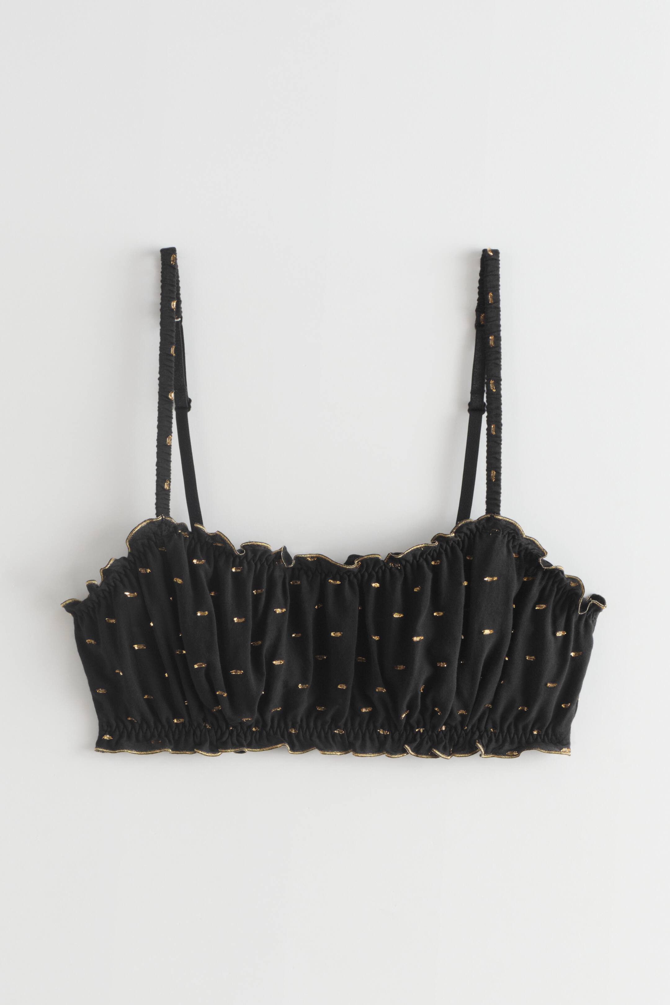 Ruffled Glitter Pattern Soft Bra - Black Glitter - Ladies | H&M GB