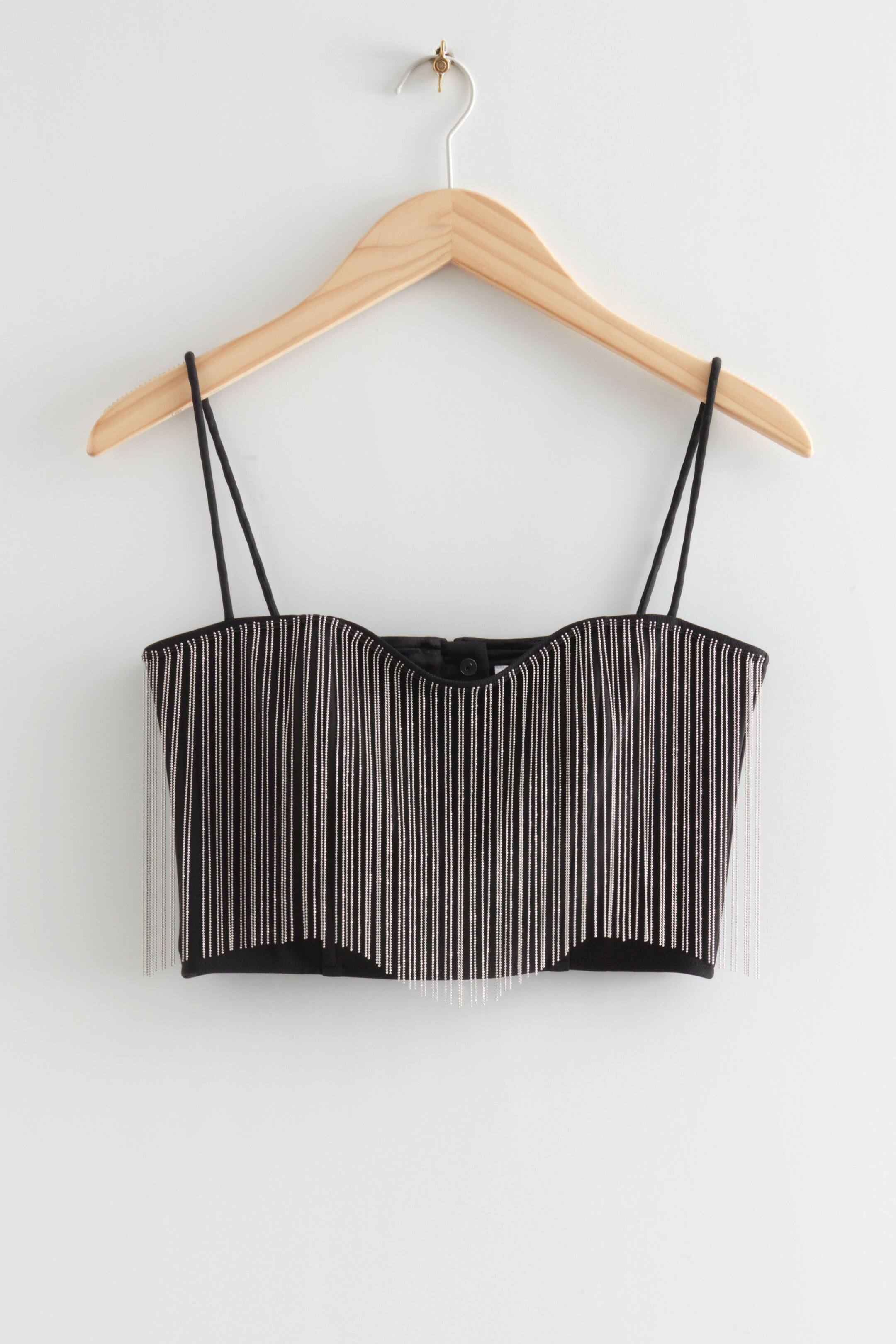 Fitted Rhinestone Fringed Crop Top - Black sparkly - Ladies | H&M GB