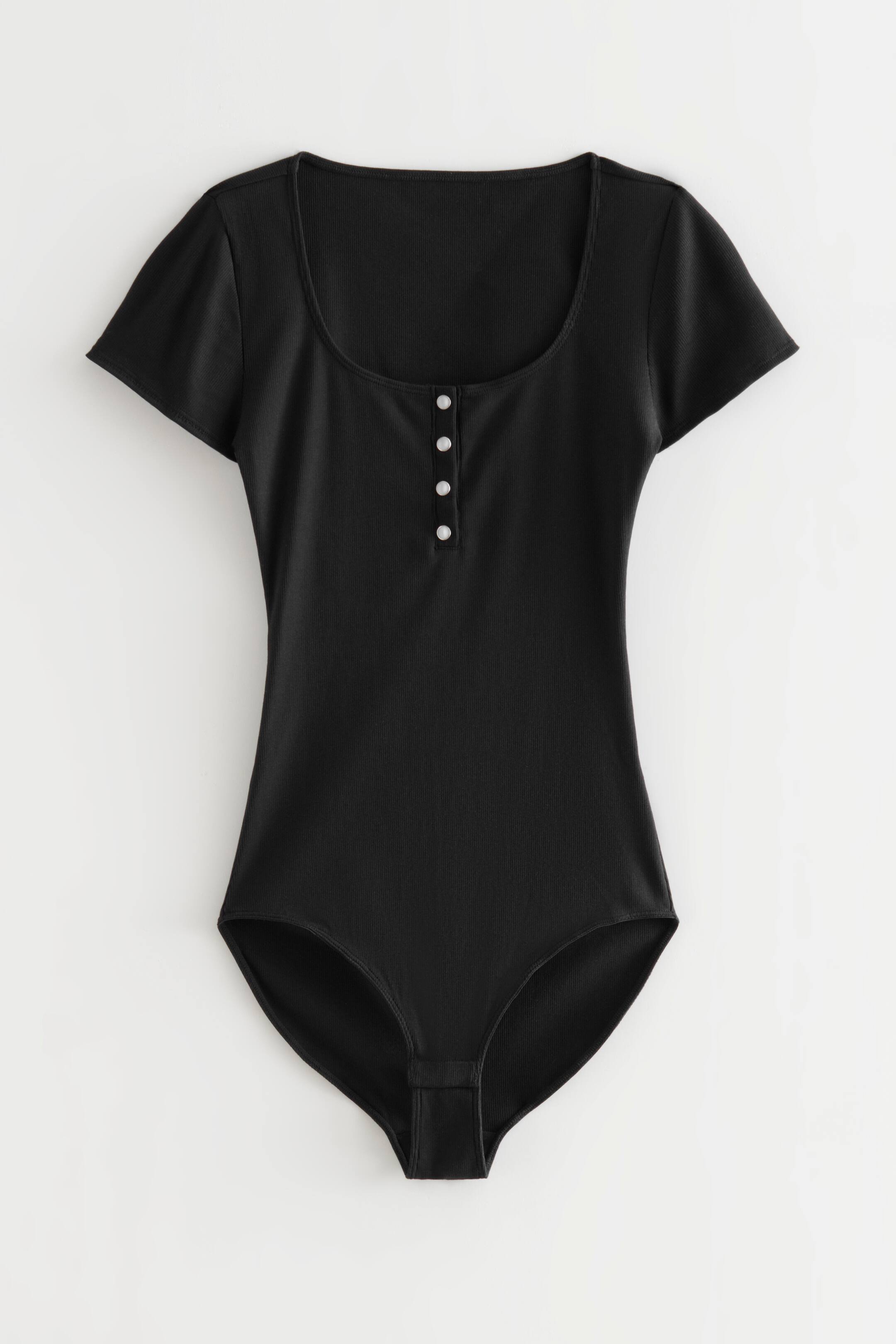 Buttoned Short Sleeve Bodysuit - Black - Ladies | H&M GB
