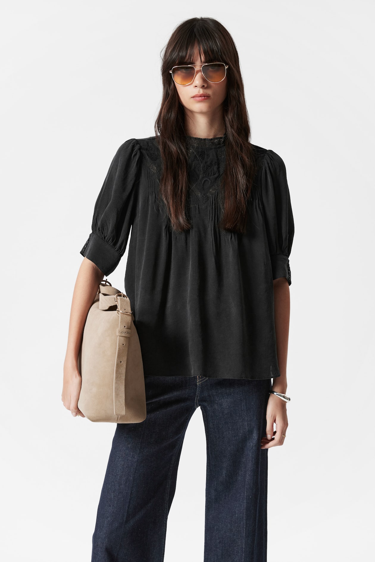 Blusa de renda bordada - Preto - SENHORA | H&M PT